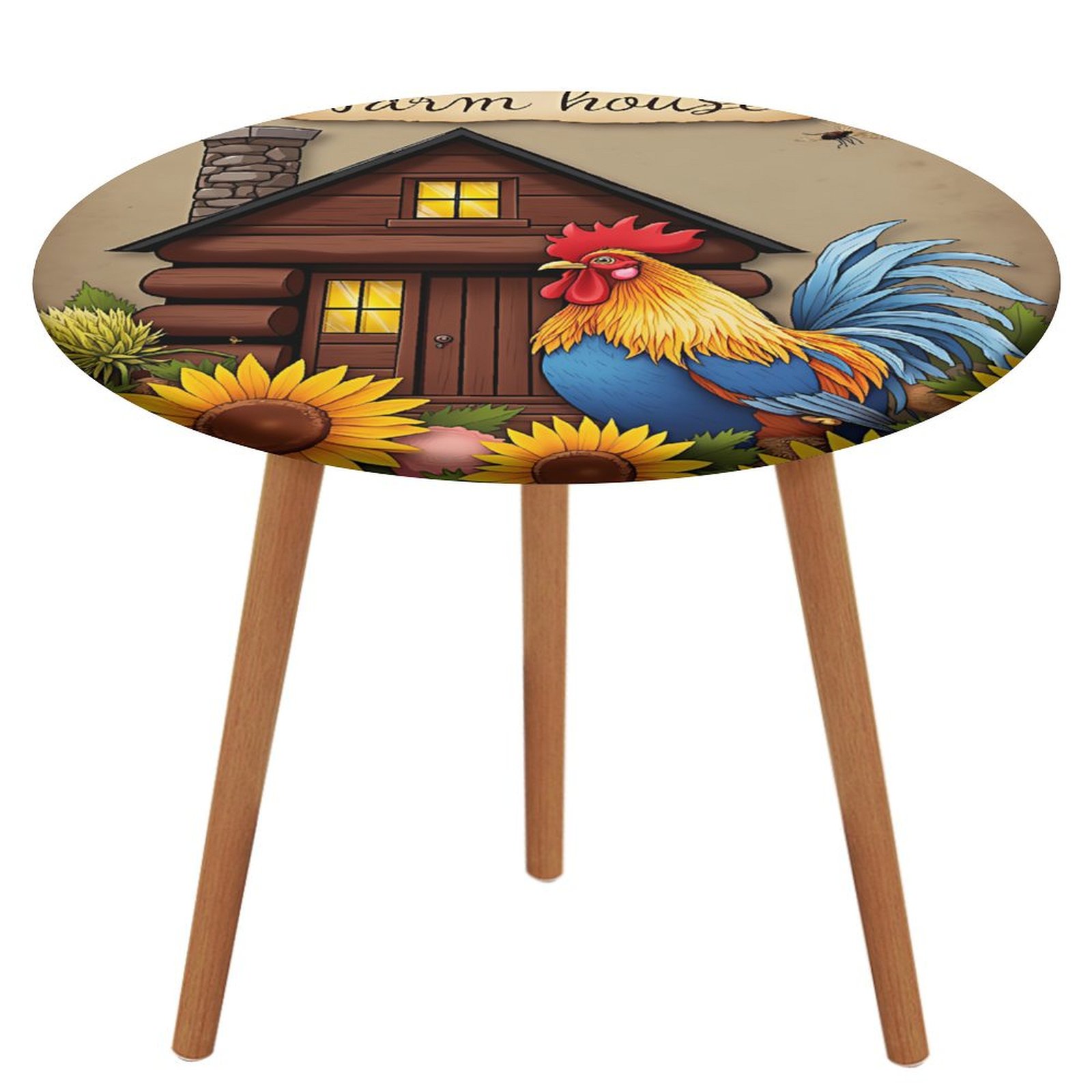 Colorful Rooster in Rustic Wooden House Pattern Round Tablecloth ...