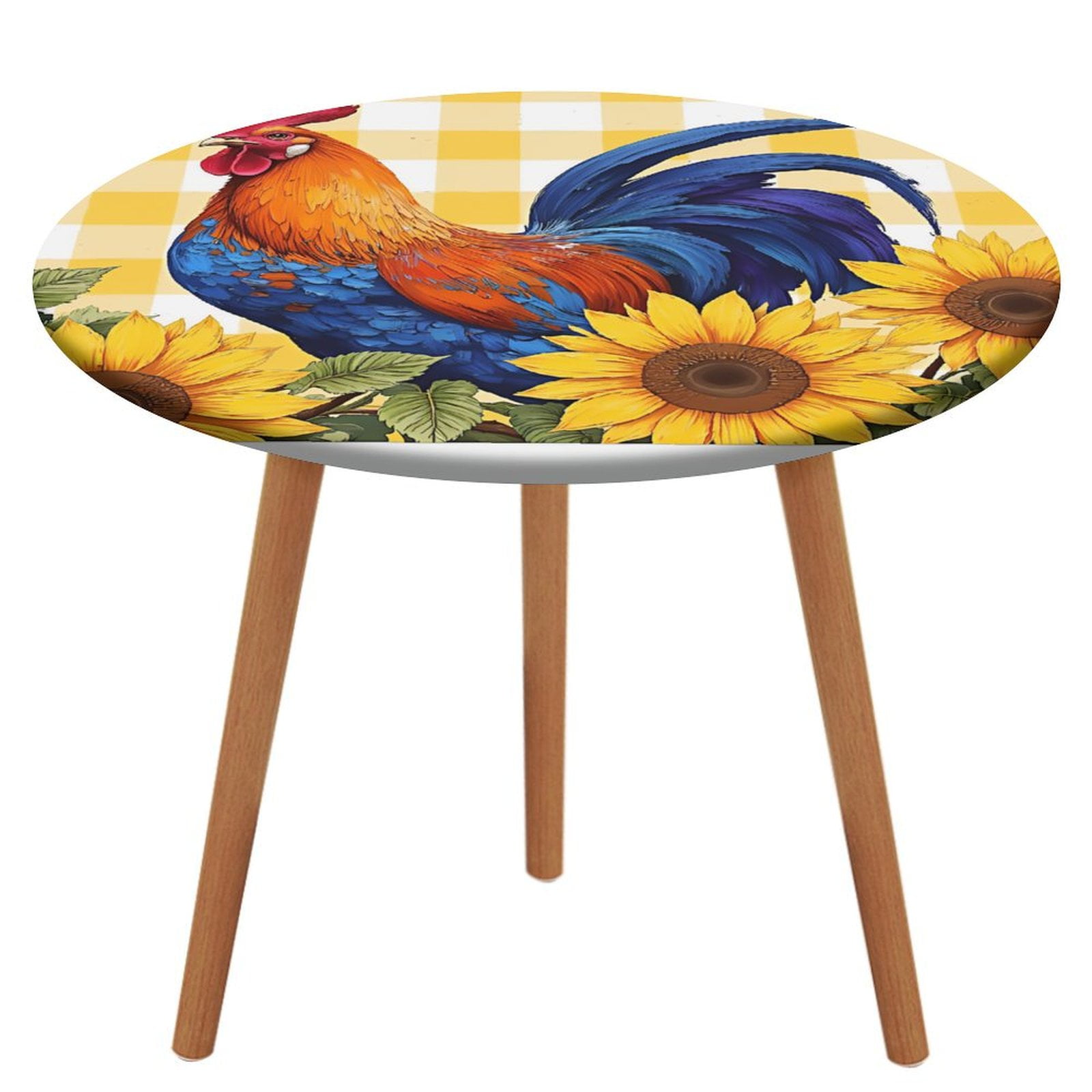 Colorful Rooster in Rustic Wooden House Pattern Round Tablecloth ...