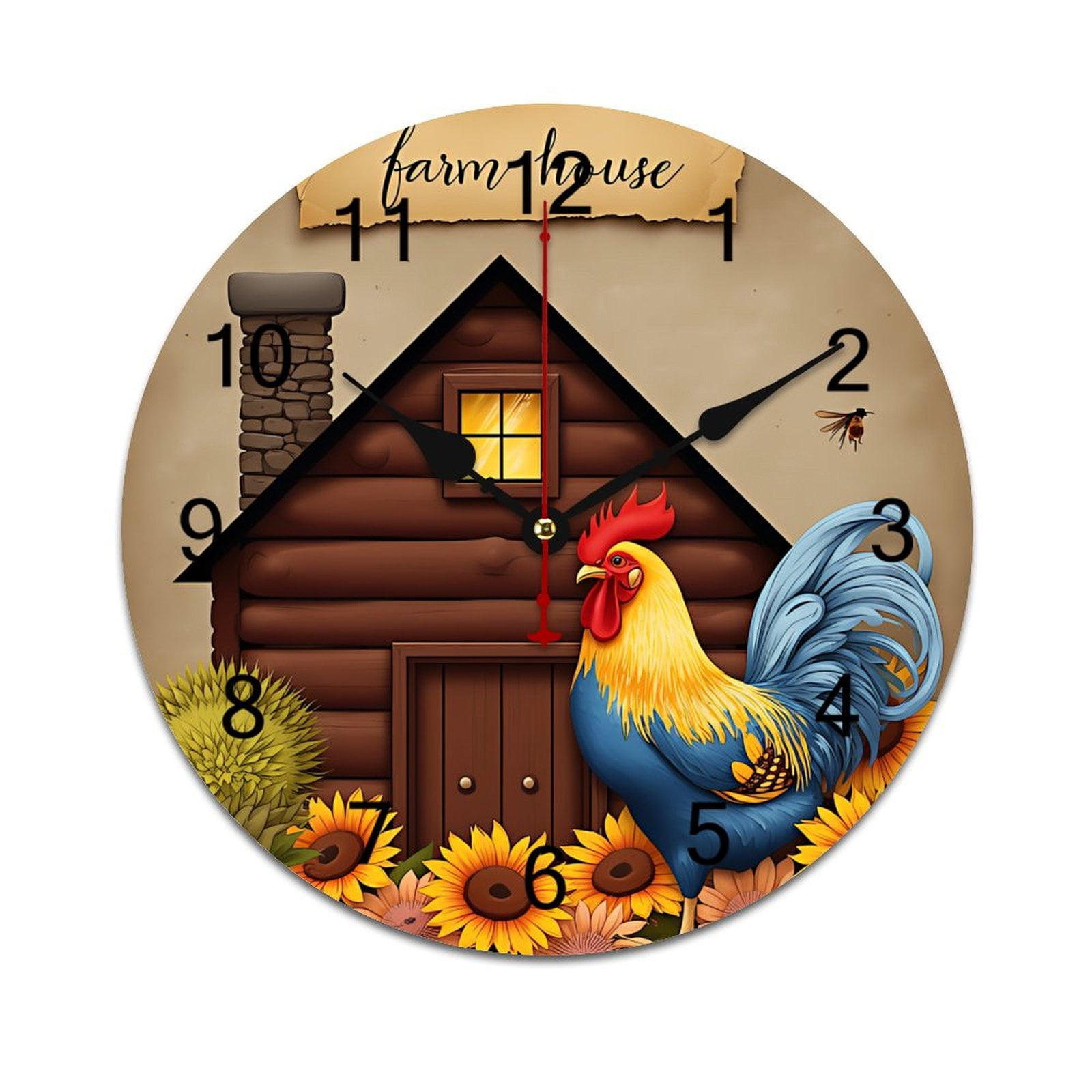 Colorful Rooster in Rustic Wooden House Time Decorative Wall Clocks ...