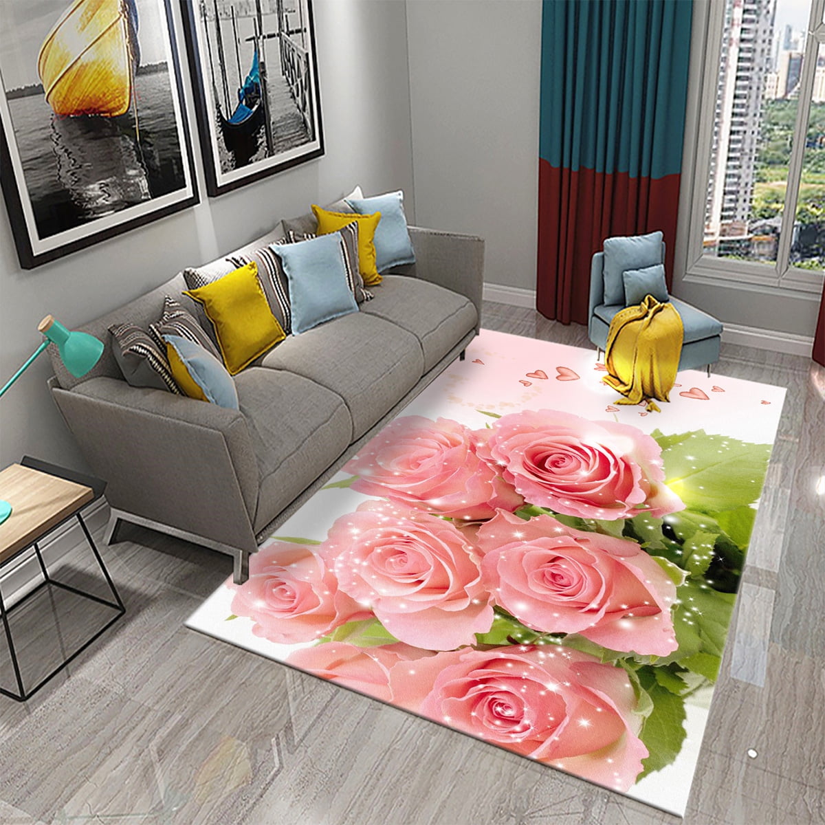 Colorful Rose Carpet Romantic Flower Mat Area Rugs Home r for Bathroom ...