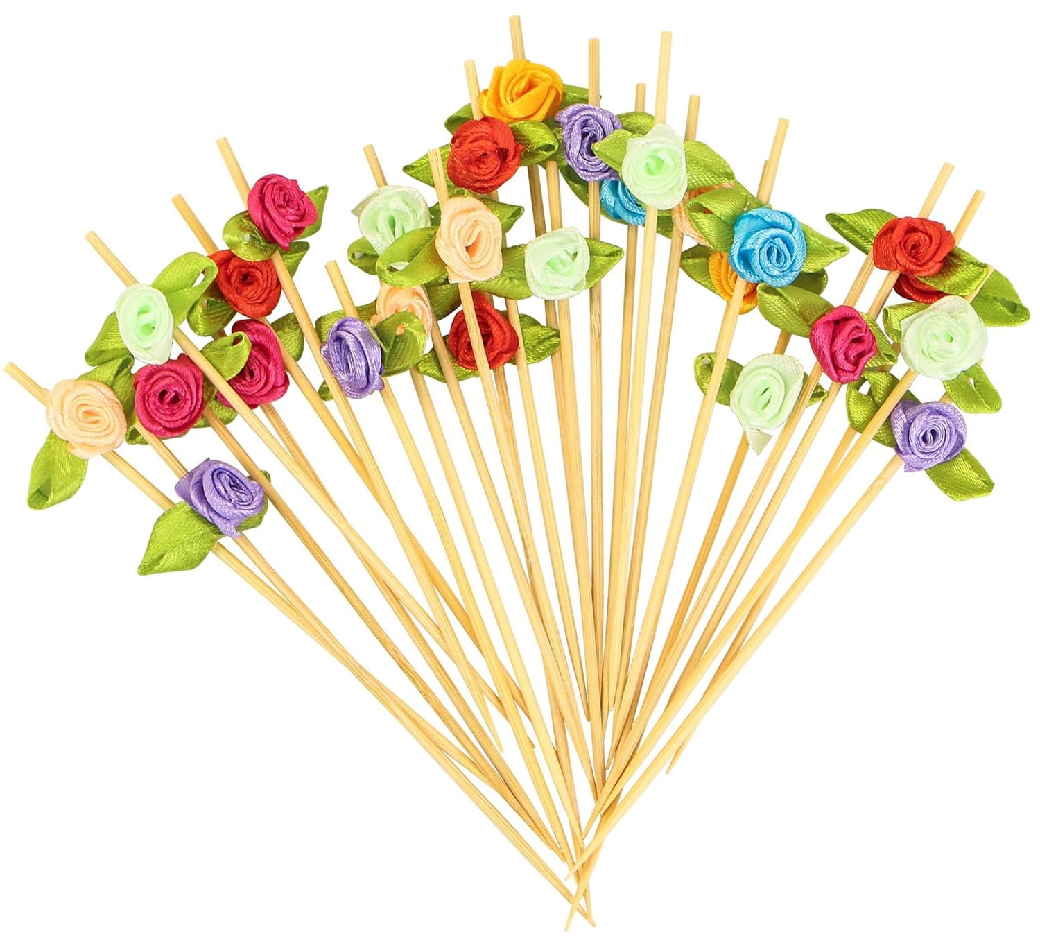 Colorful Rose Flower Cocktail Picks,Happon 100 Pcs 4.7 Inch Fancy ...