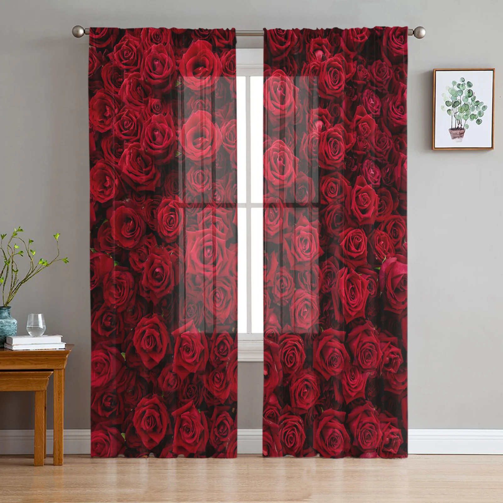 Colorful Rose Flower Tulle Curtains for Living Room Print Sheer Voile Curtain Bedroom Window ...
