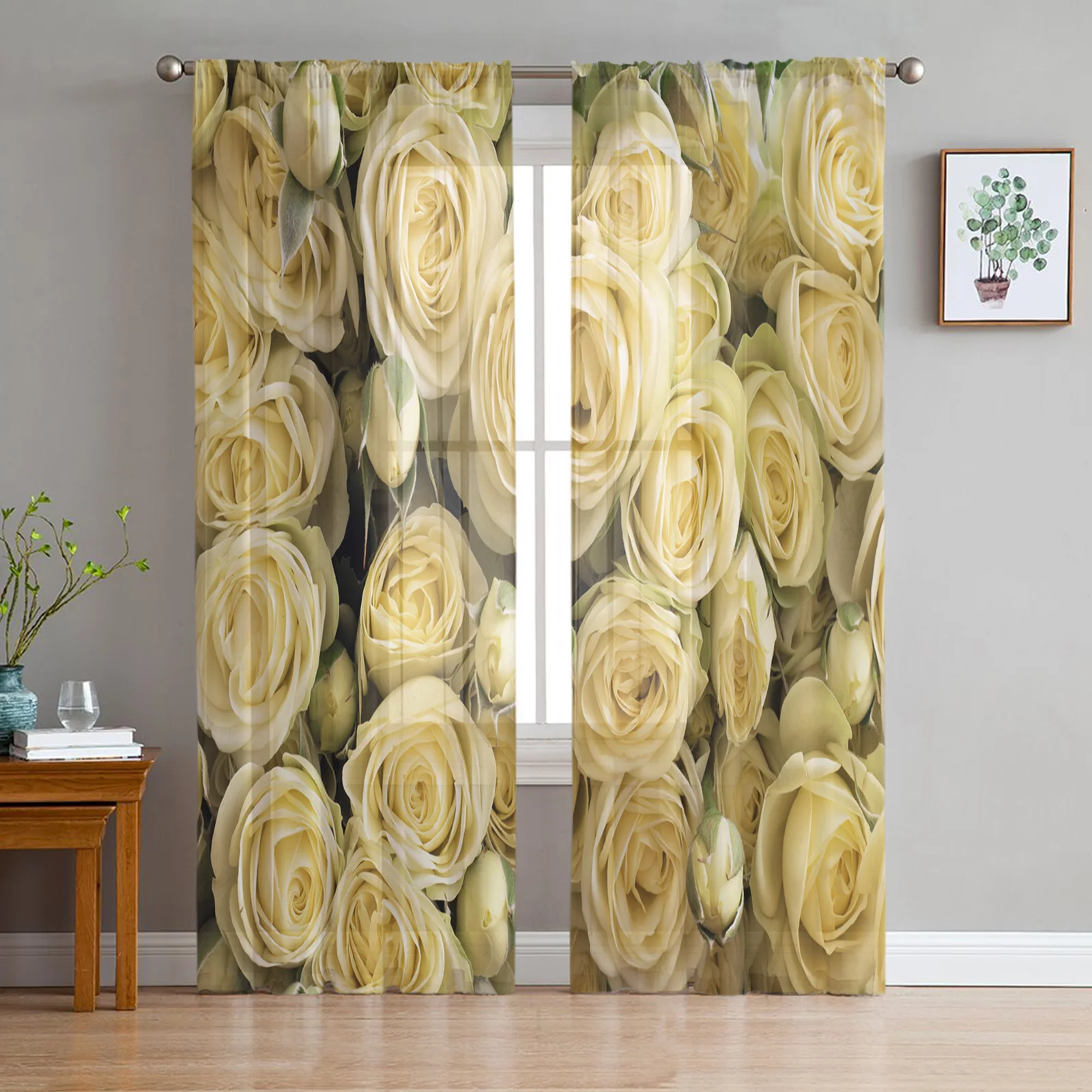Colorful Rose Flower Tulle Curtains for Living Room Print Sheer Voile ...