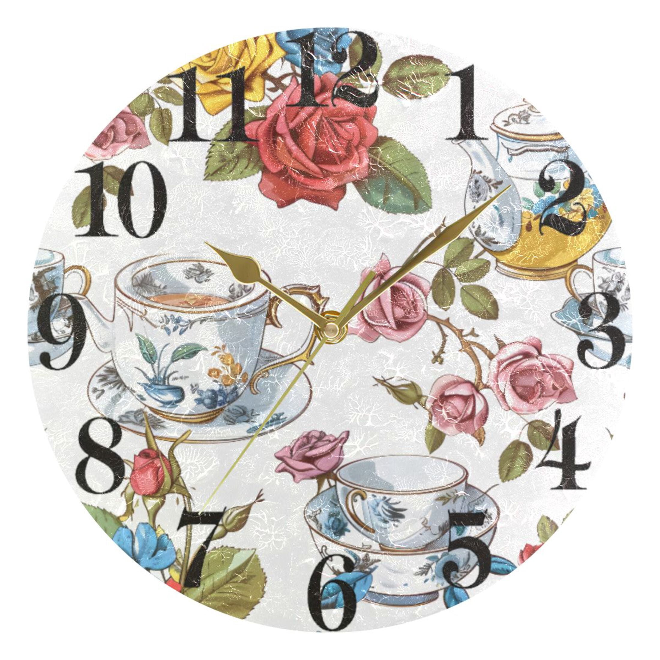 Colorful Rose Flower with Teapot Wall Clock 9.8 inch Battery Operated ...