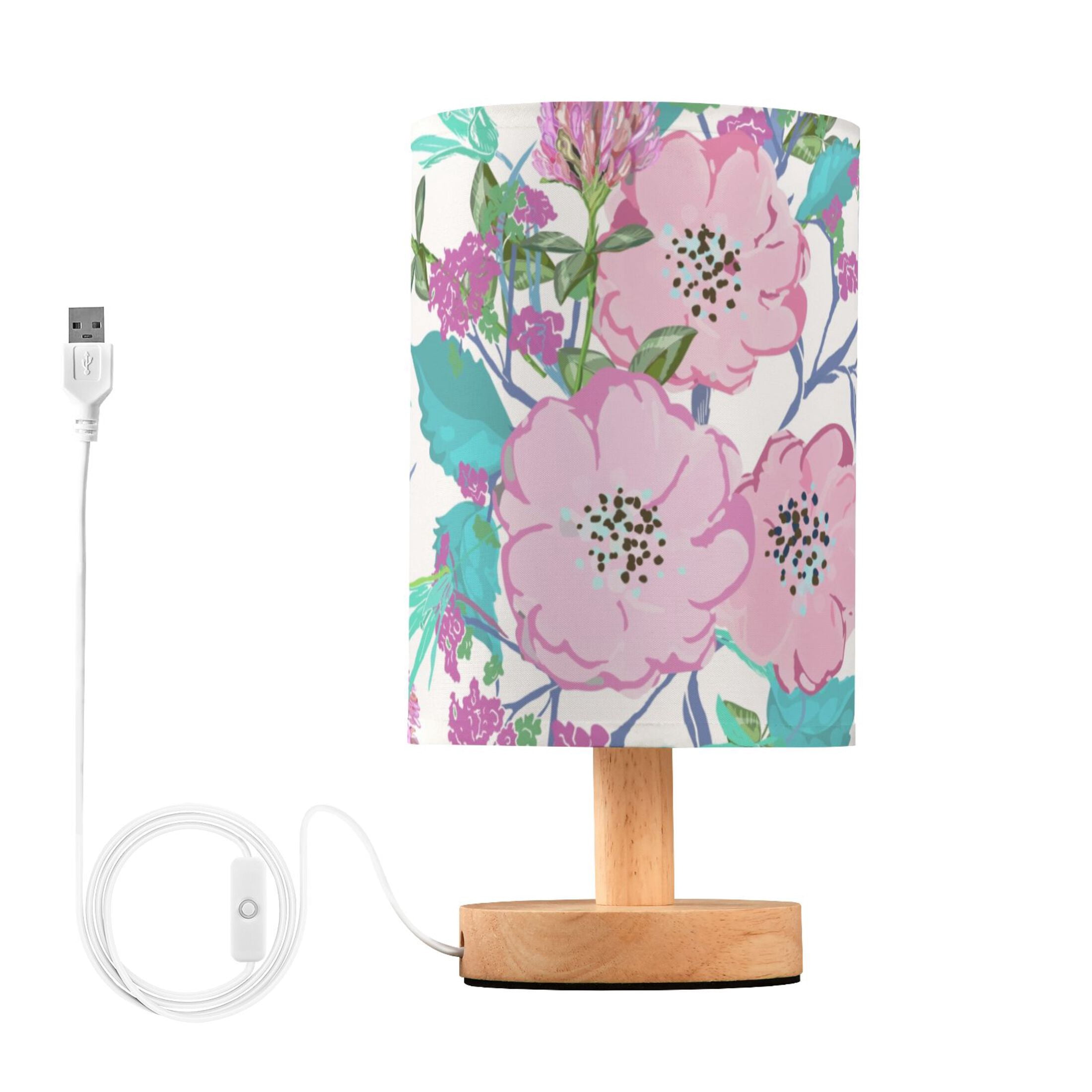 Colorful Rose Flowers and Leaves Bedside Table Lamp LED Warm Lights ...