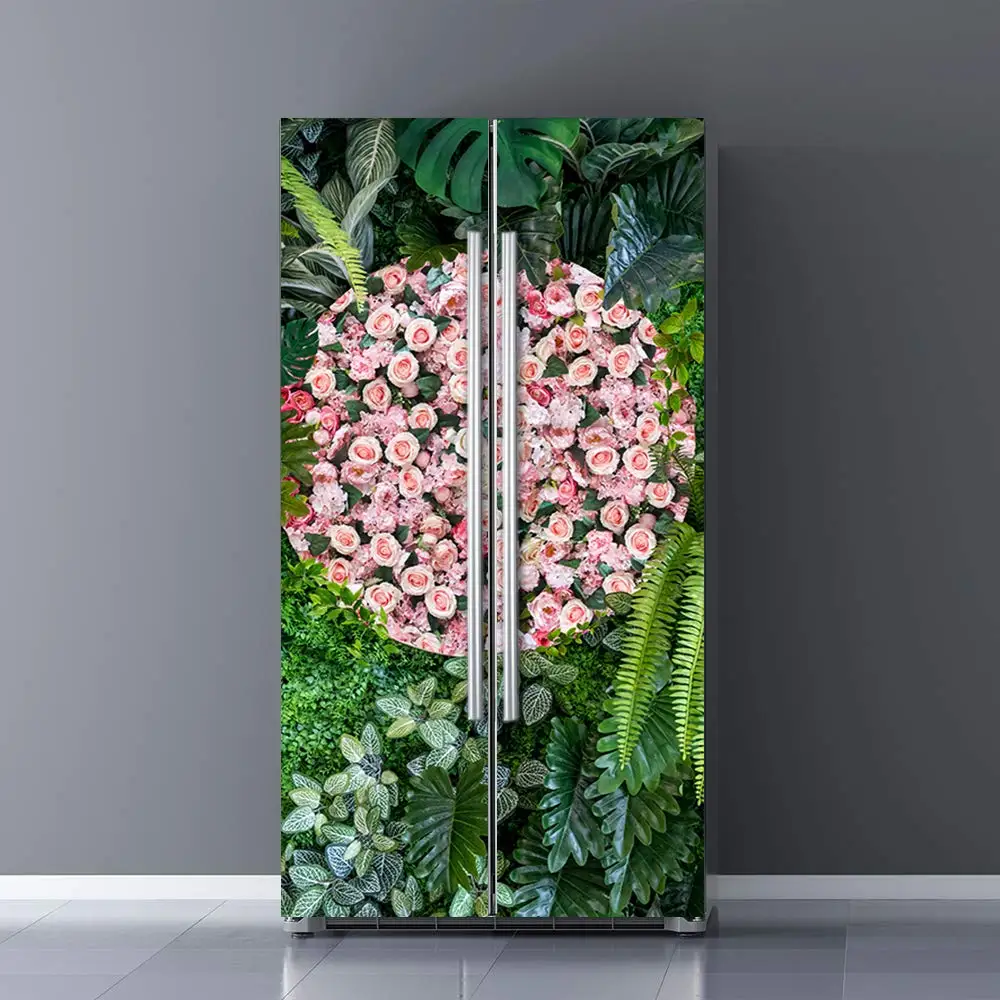 Colorful Rose Refrigerator Wrap Pink Romantic Flowers Fridge Sticker ...