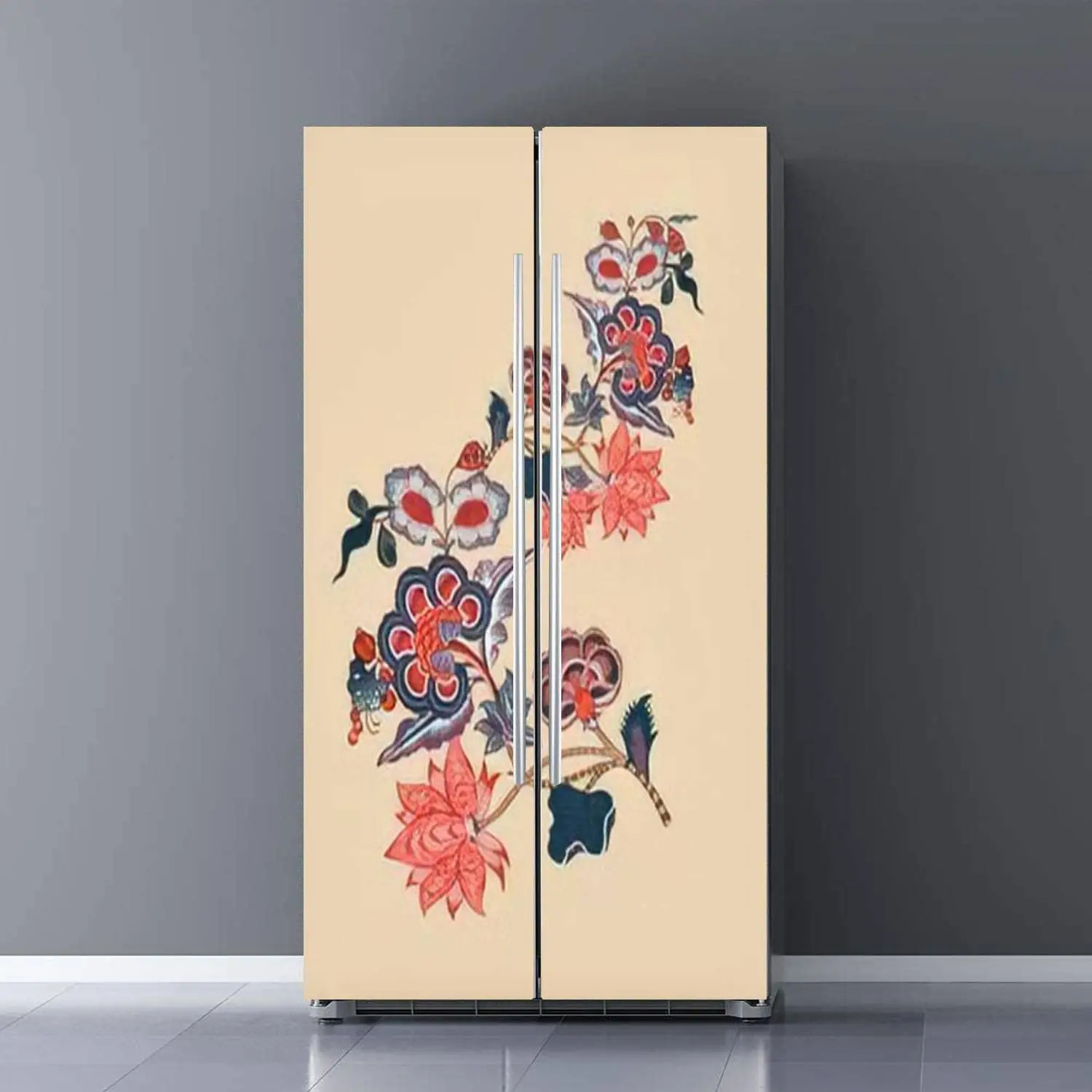 Colorful Rose Refrigerator Wrap Pink Romantic Flowers Fridge Sticker ...