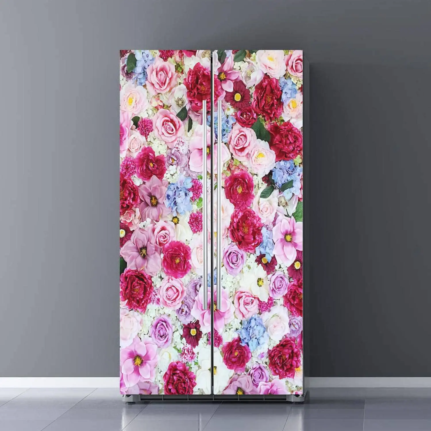 Colorful Rose Refrigerator Wrap Pink Romantic Flowers Fridge Sticker ...