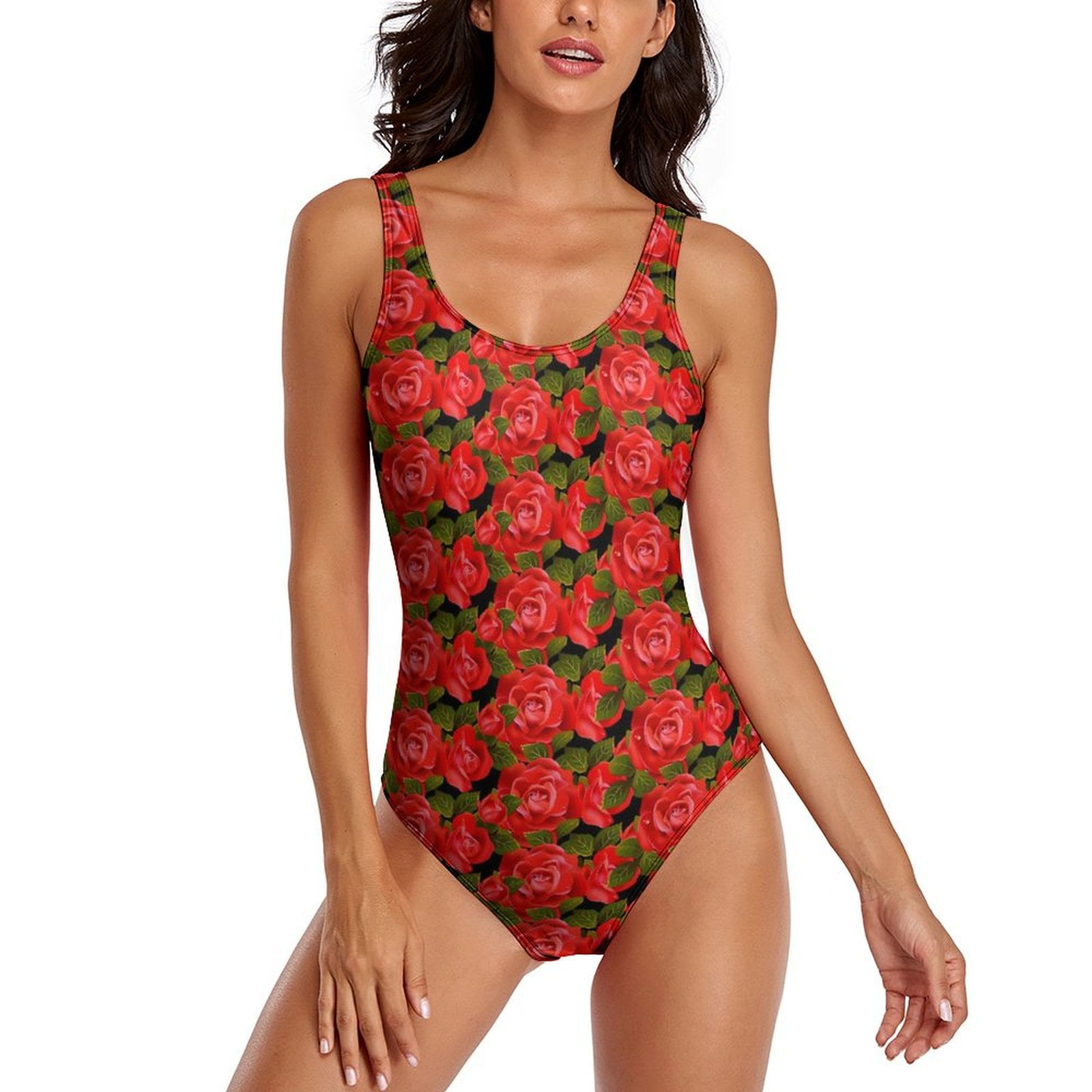 Colorful Rose Swimsuit Sexy Bouquet Print One Piece Swimwear Push Up ...