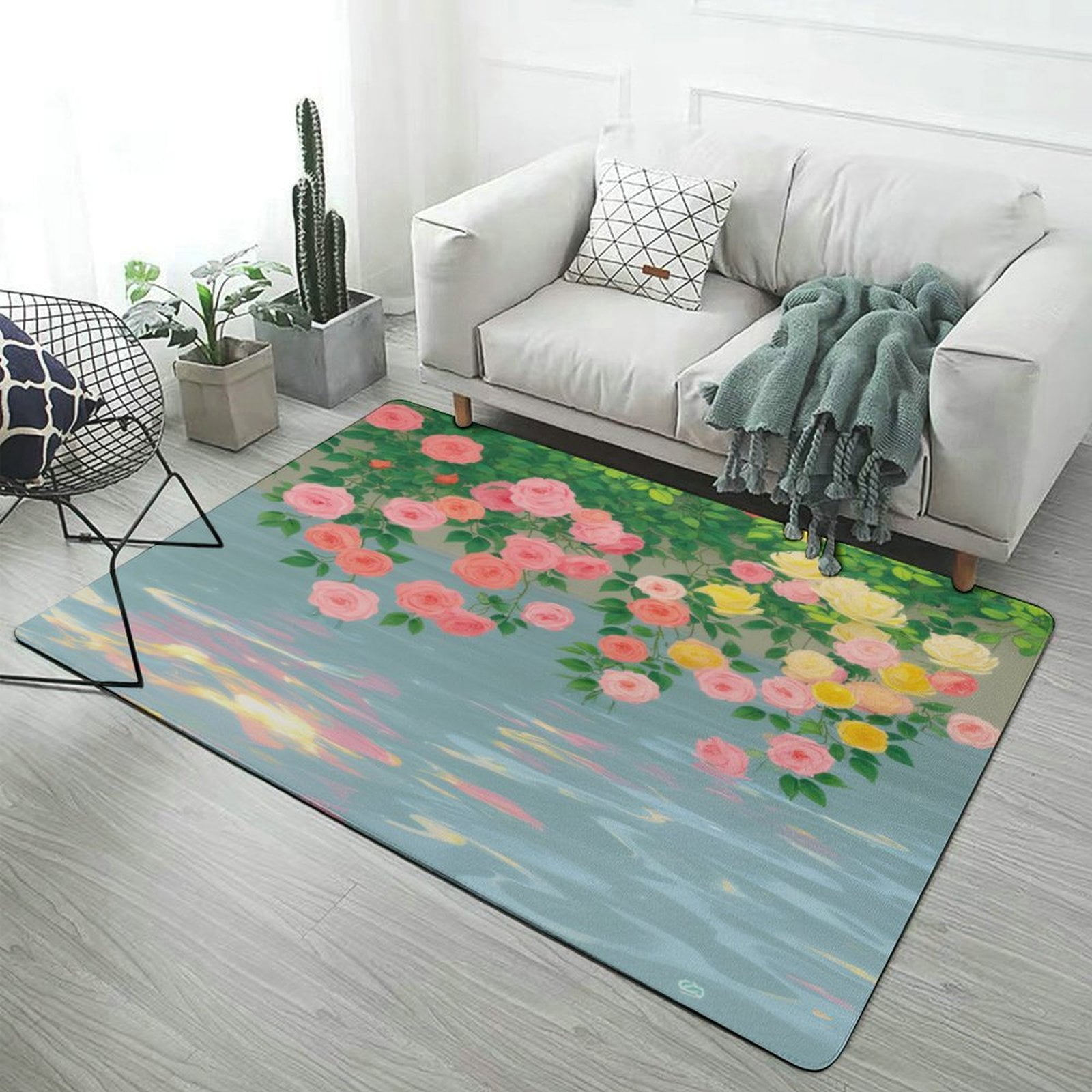 Colorful Roses Over Water Area Rugs Soft Carpet Suitable for Living ...