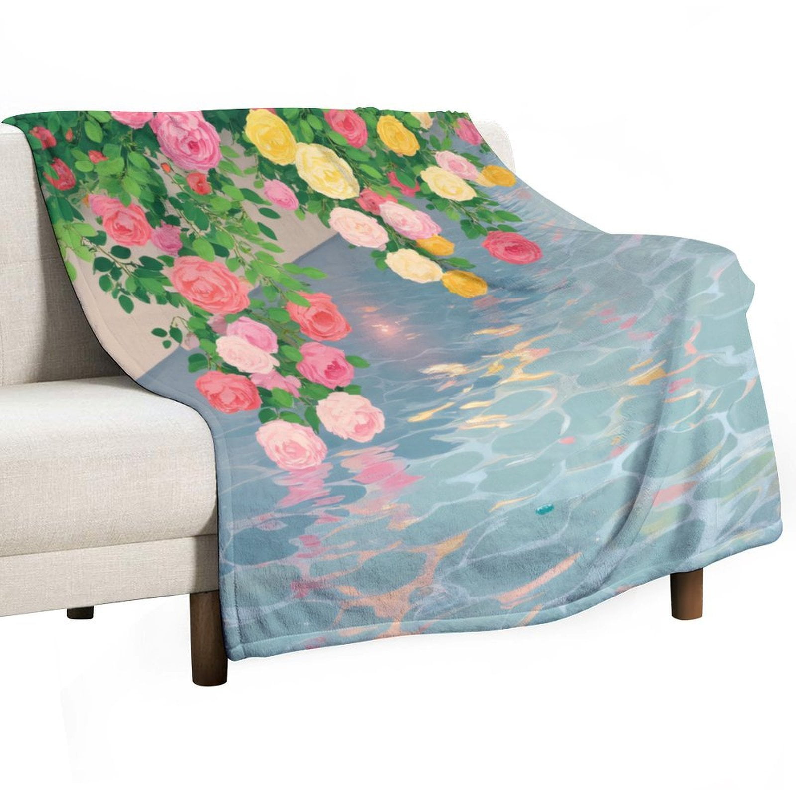 Colorful Roses Over Water Blankets Bedroom Living Room Sofa Throw ...