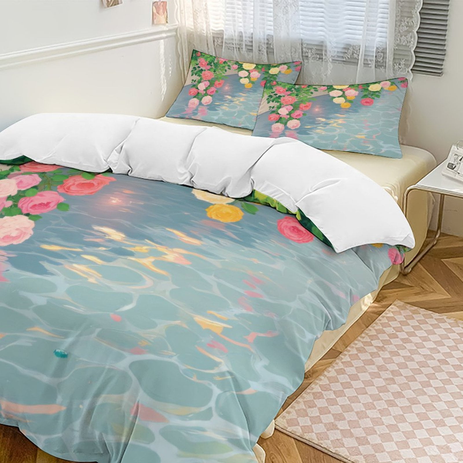 Colorful Roses Over Water Duvet Cover Set Themed Multicolor Polyester ...