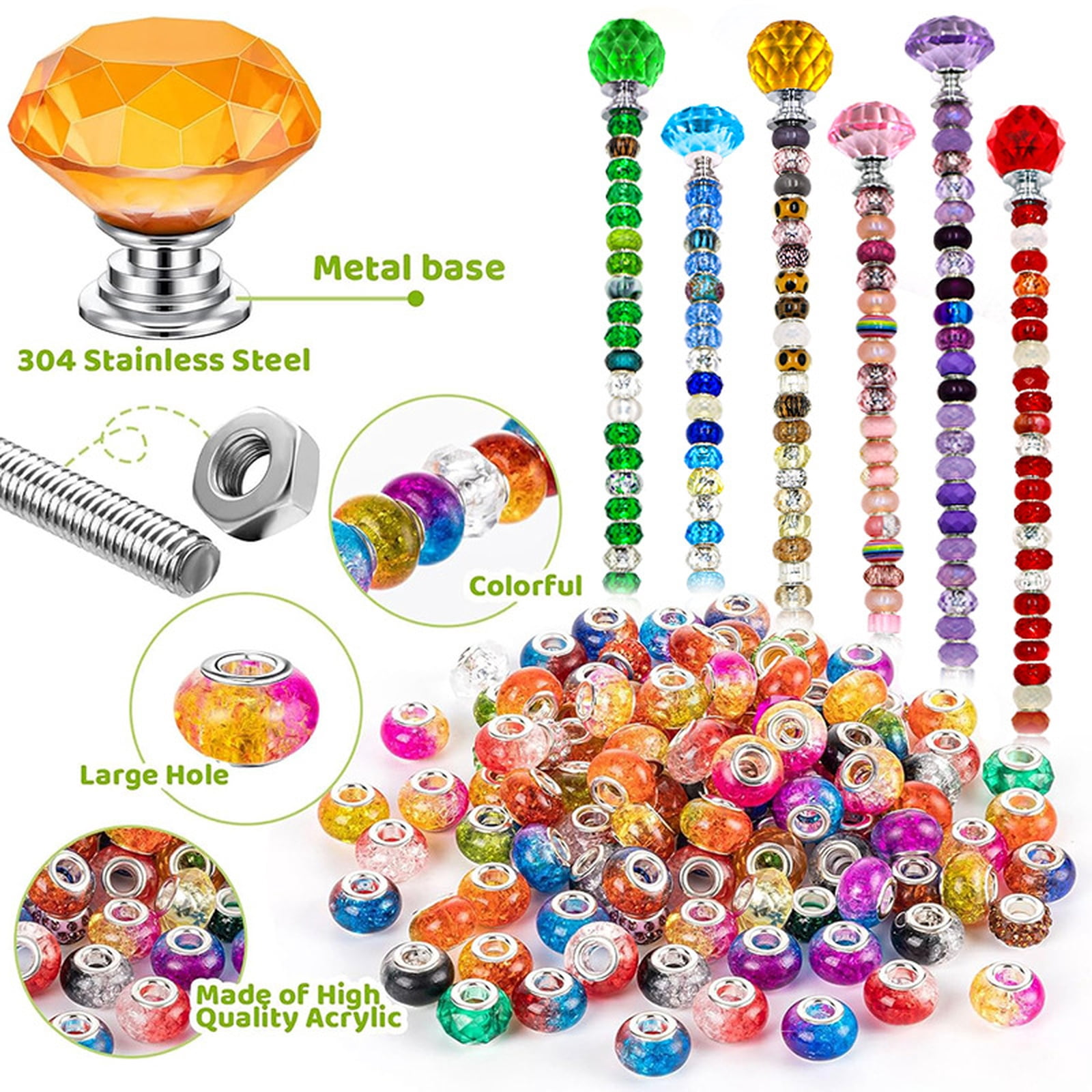 Colorful Round Beaded Fairy Wand, Large-Hole Crystal Beads DIY Craft ...