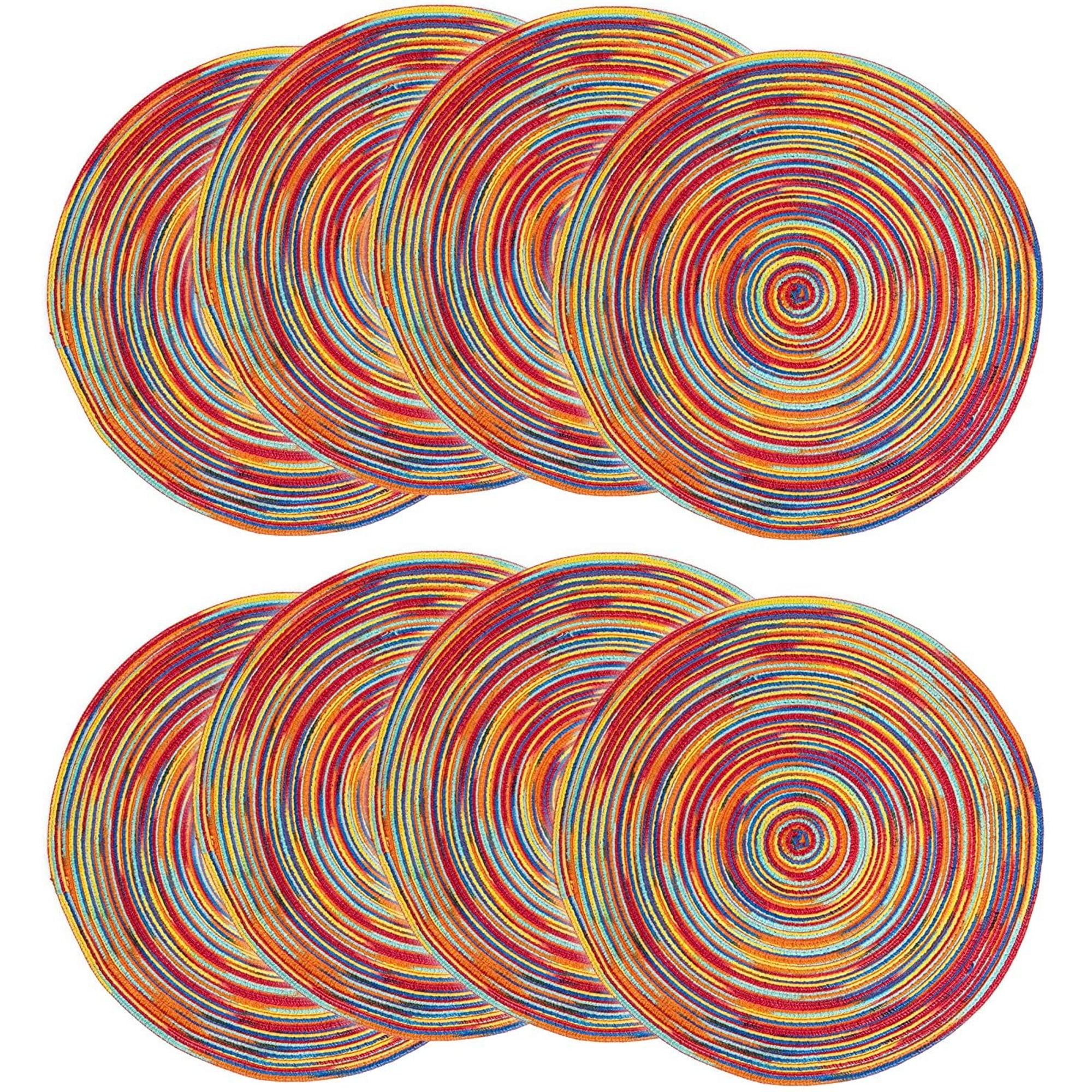 Colorful Round Placemats Set of 8, Braided Rainbow Table Mats for ...