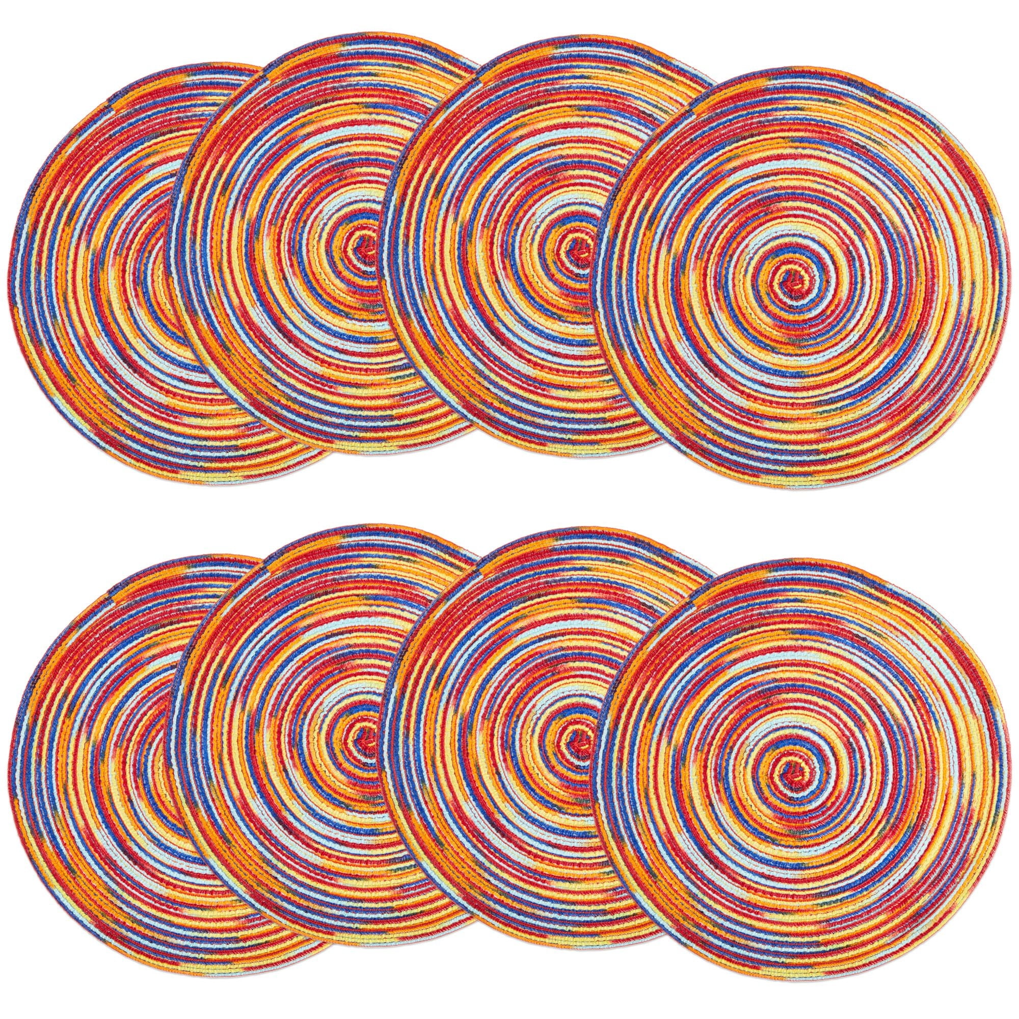 Colorful Round Placemats Set of 8, Braided Rainbow Table Mats for ...