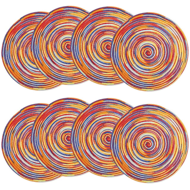 Colorful Round Placemats Set of 8, Braided Rainbow Table Mats for ...