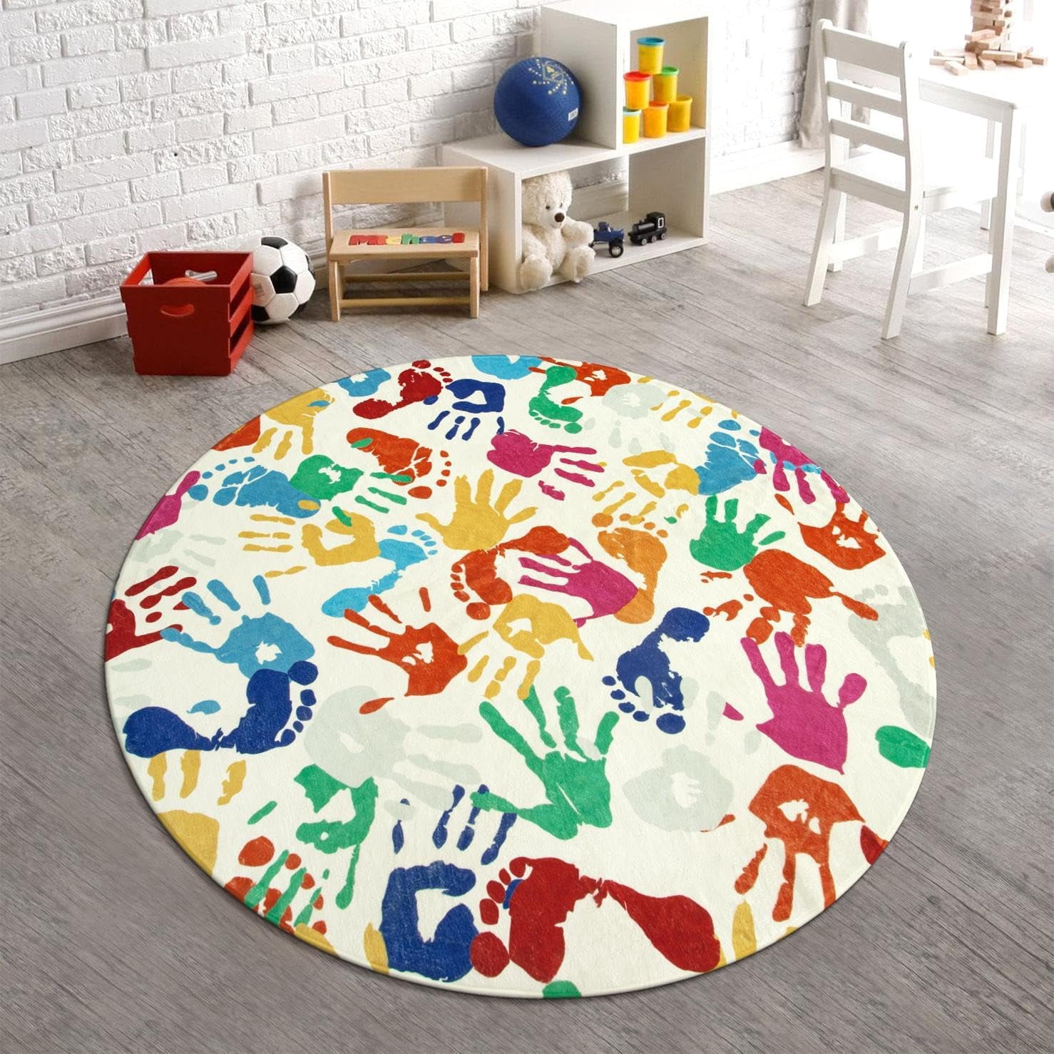 Colorful Round Rug 5 Ft, Machine Washable Rug for Playroom, Non-Slip ...