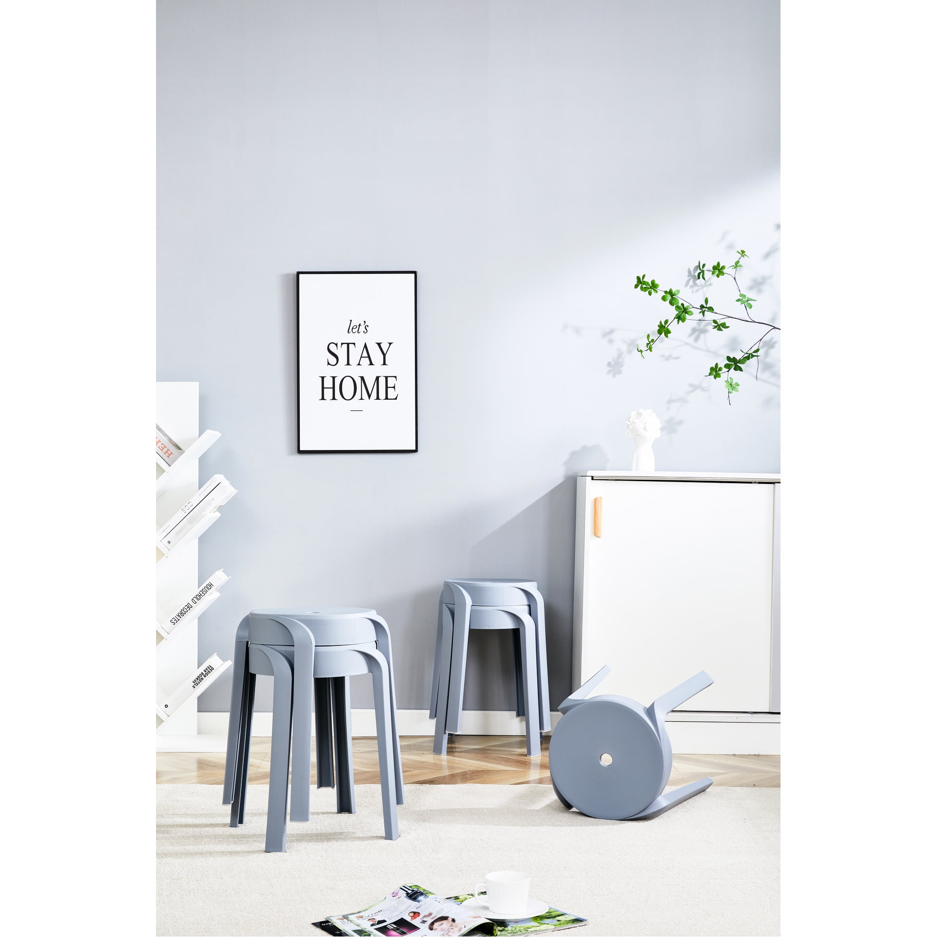 Colorful Round Stackable Stools, 6 Units, Scratch-, 18.1in Height, Gray ...