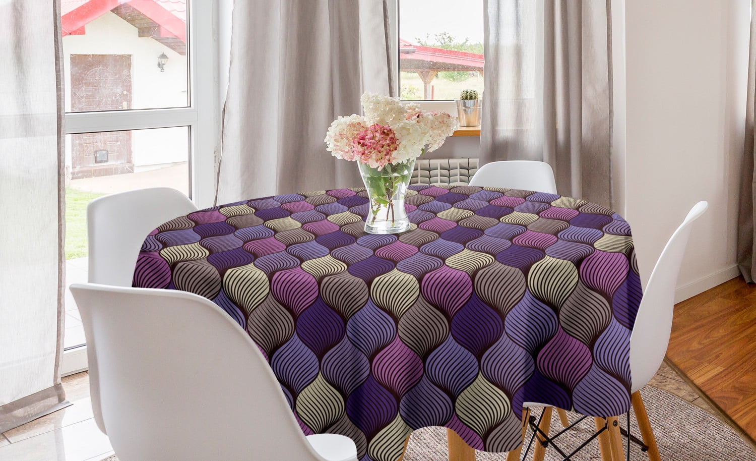 Colorful Round Tablecloth, Abstract Braid Design in Purple and Beige ...