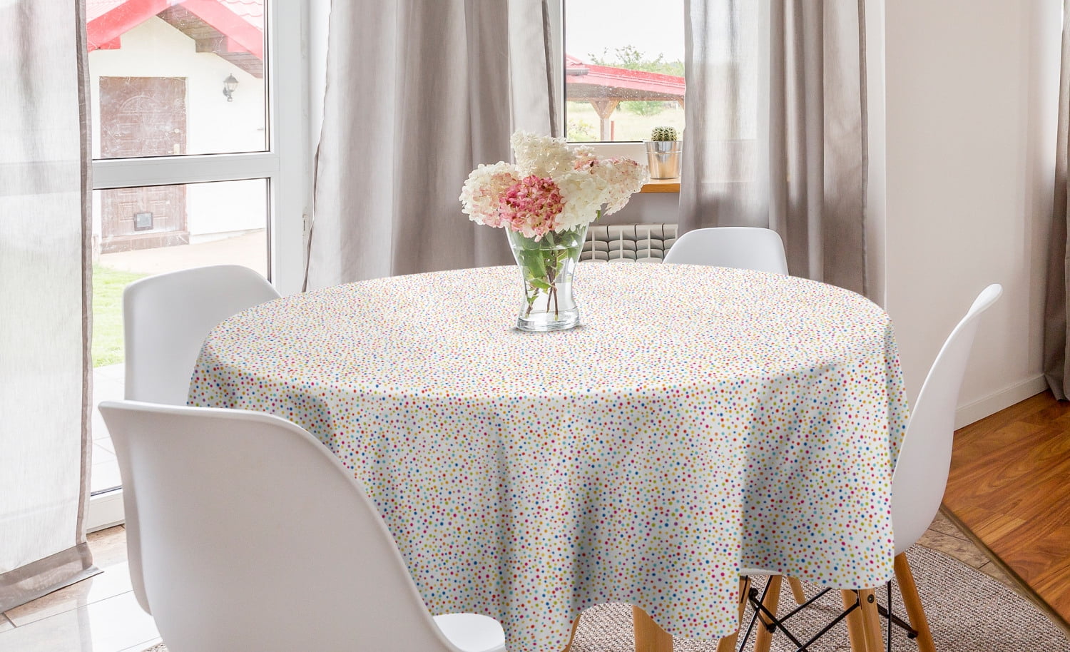 Colorful Round Tablecloth, Dotted Pattern with Rainbow Colors on Off ...