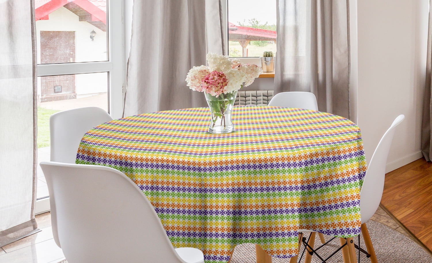 Colorful Round Tablecloth, Layout of Mini Triangular Motifs ...