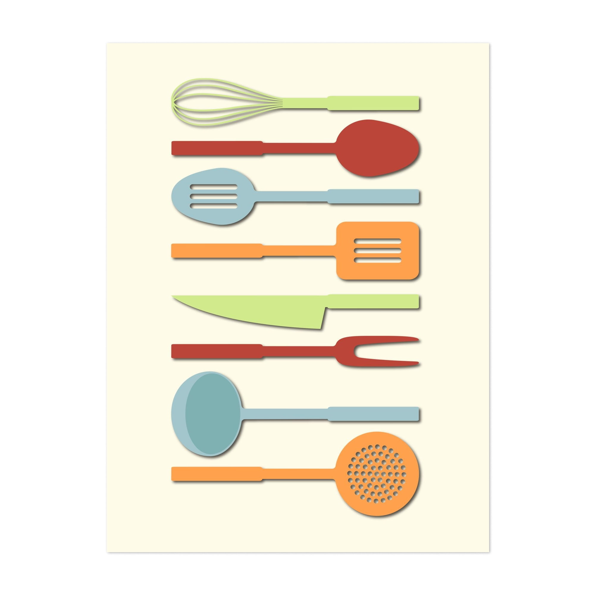 Colorful Row Kitchen Utensils - Digital Art Kitchen Decor Modern Art ...