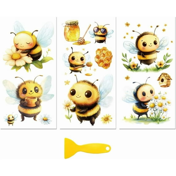 Colorful Rub on Transfer Decal Sticker for Furniture Craft Decor 6"x12" Watercolor Bees 3Pcs ...