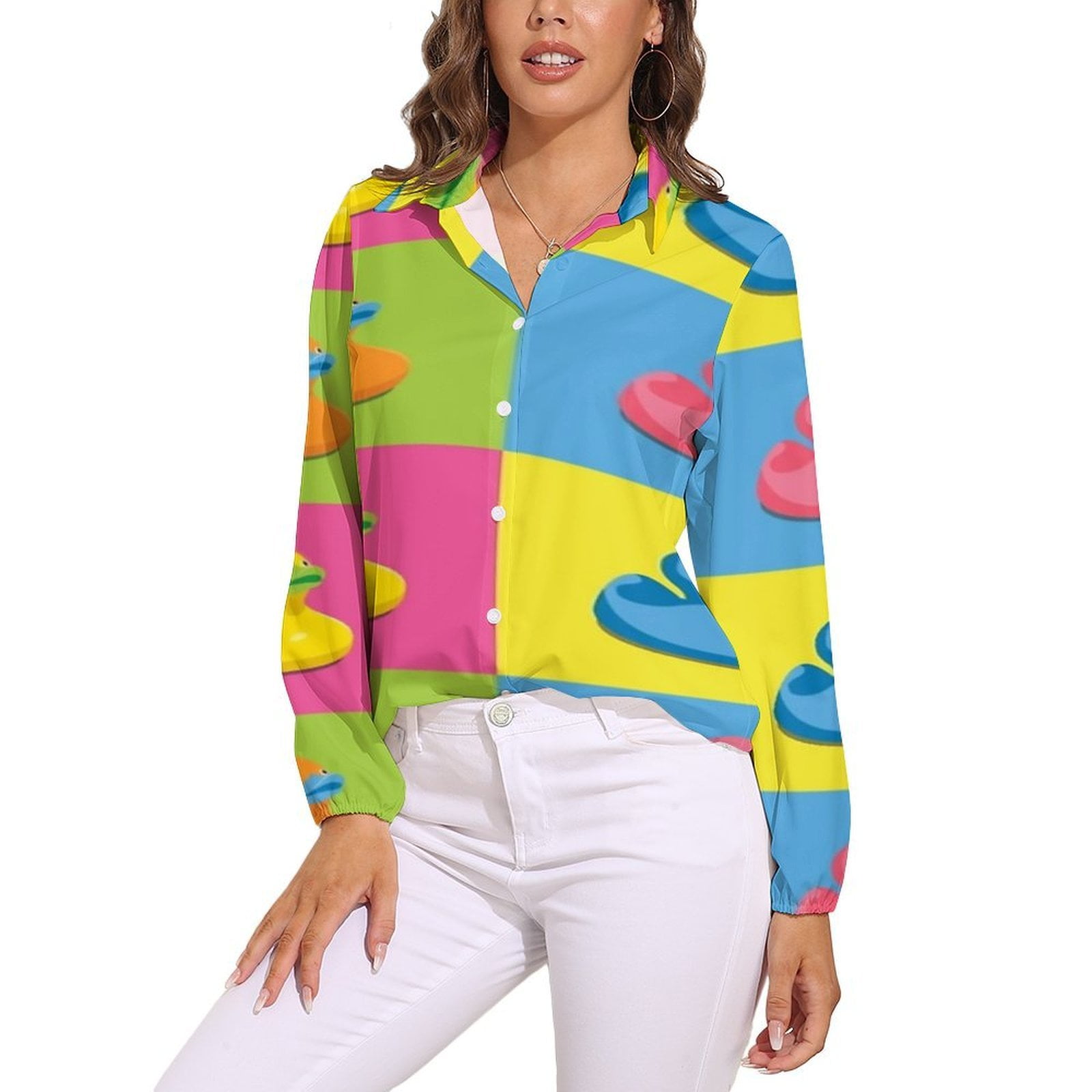 Colorful Rubber Ducks Blouse For Women Loose Blouses Long Sleeve Shirts ...