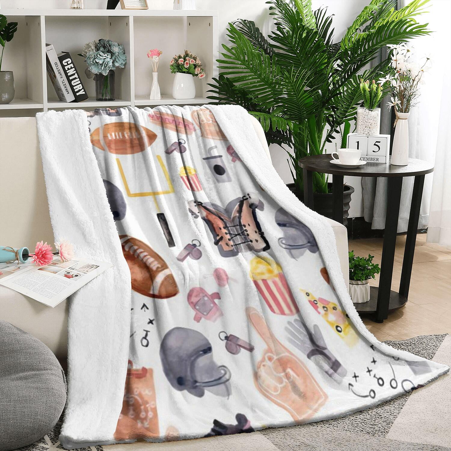 Colorful Rugby Game Items Pattern Blanket,Comfortable Soft Lamb Wool ...