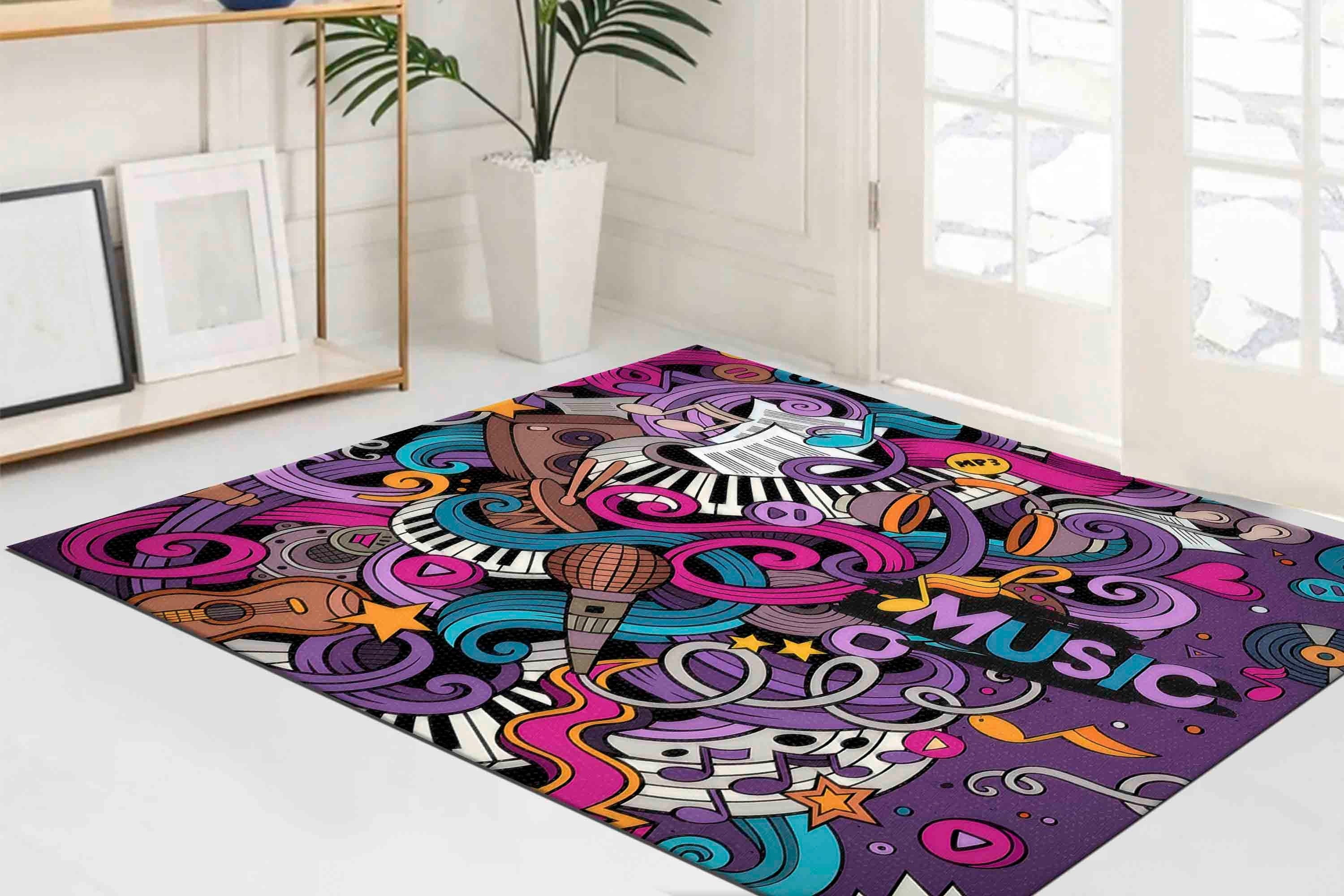 Colorful Rugs, Music Graffiti Rugs, Bathroom Rugs, Music Room Rugs ...