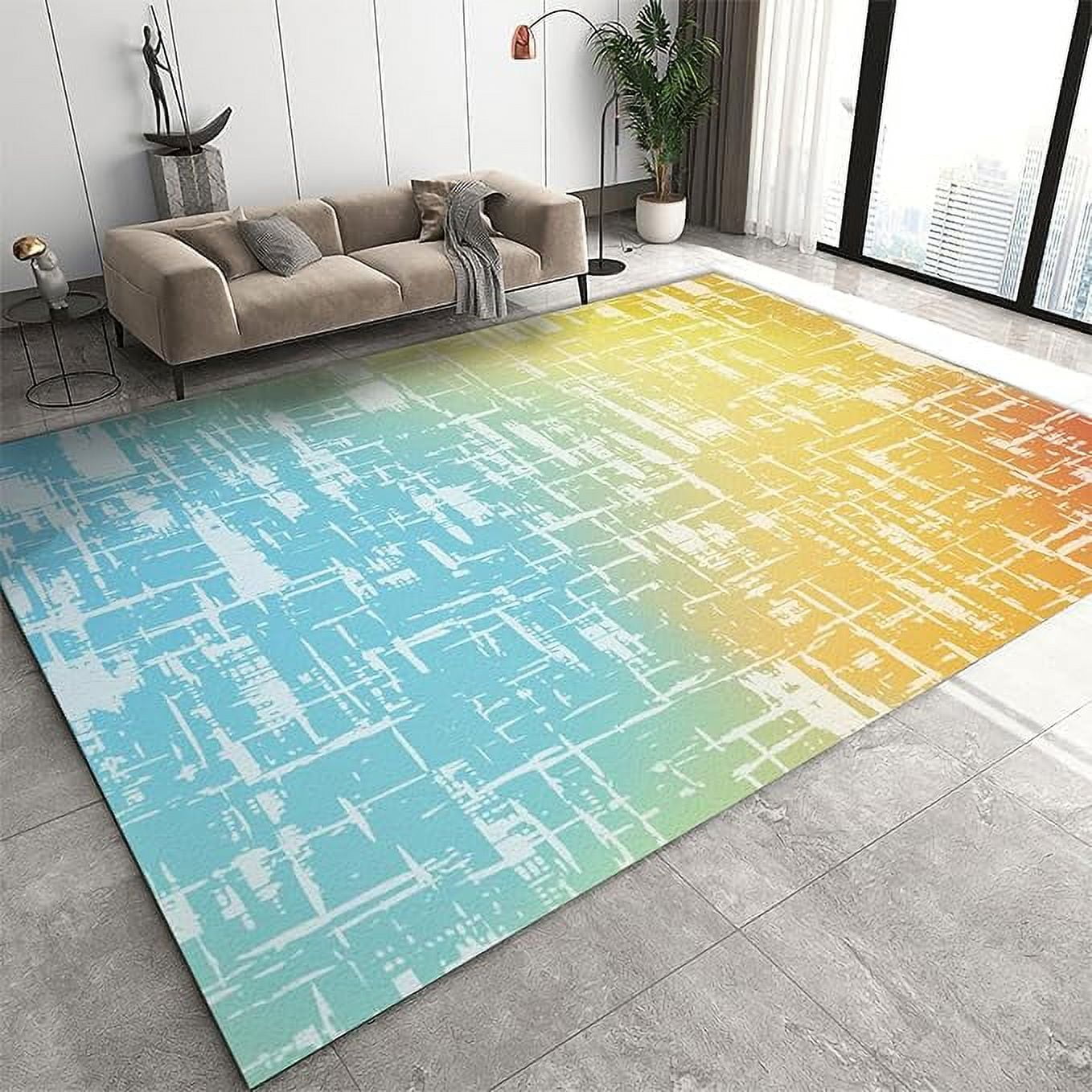 Colorful Runner Rug, Blue Yellow Gradient Watercolor Hallway Rug ...