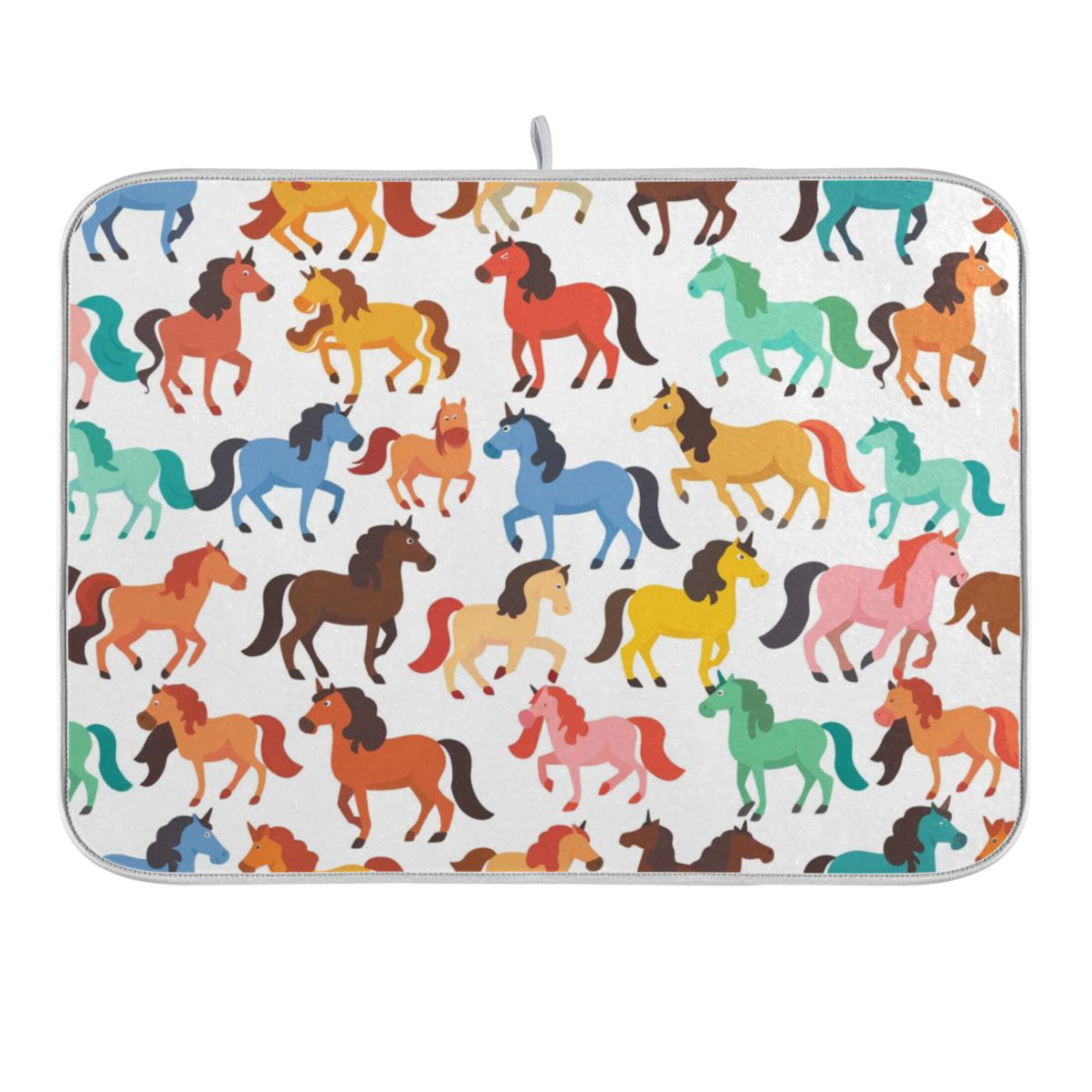 Colorful Running Horses Dish Drying Mat for Kitchen Counter 18x24 In ...