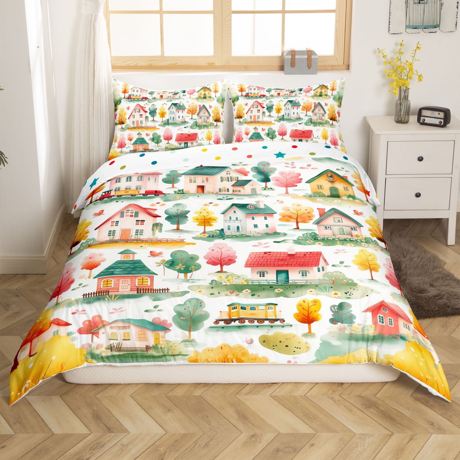 Colorful Rustic Duvet Cover Lodge Cabin Country Farm Bedding Set Green ...