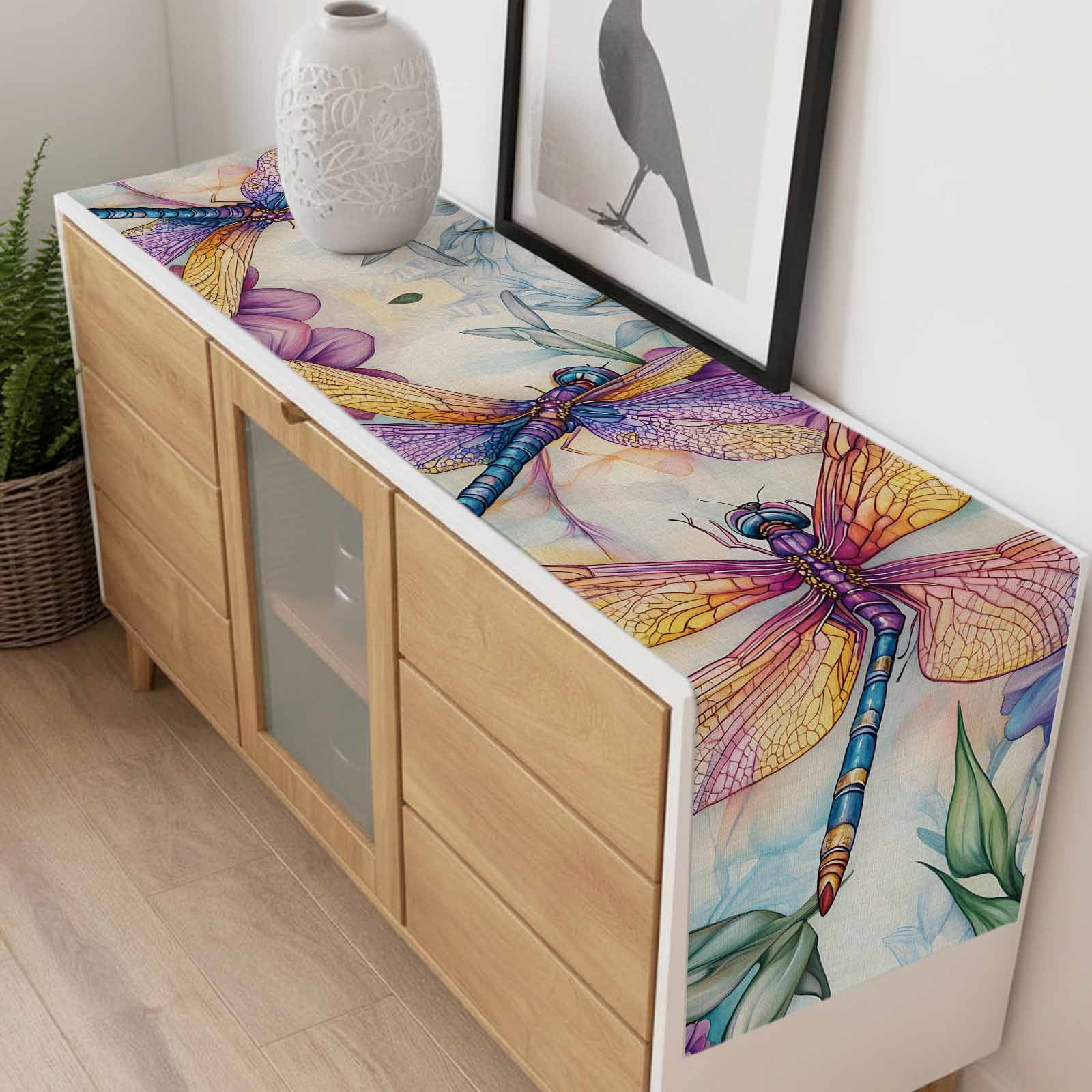 Colorful Rustic Pastoral Dragonfly Table Runner 70 Inches Long,Kitchen ...