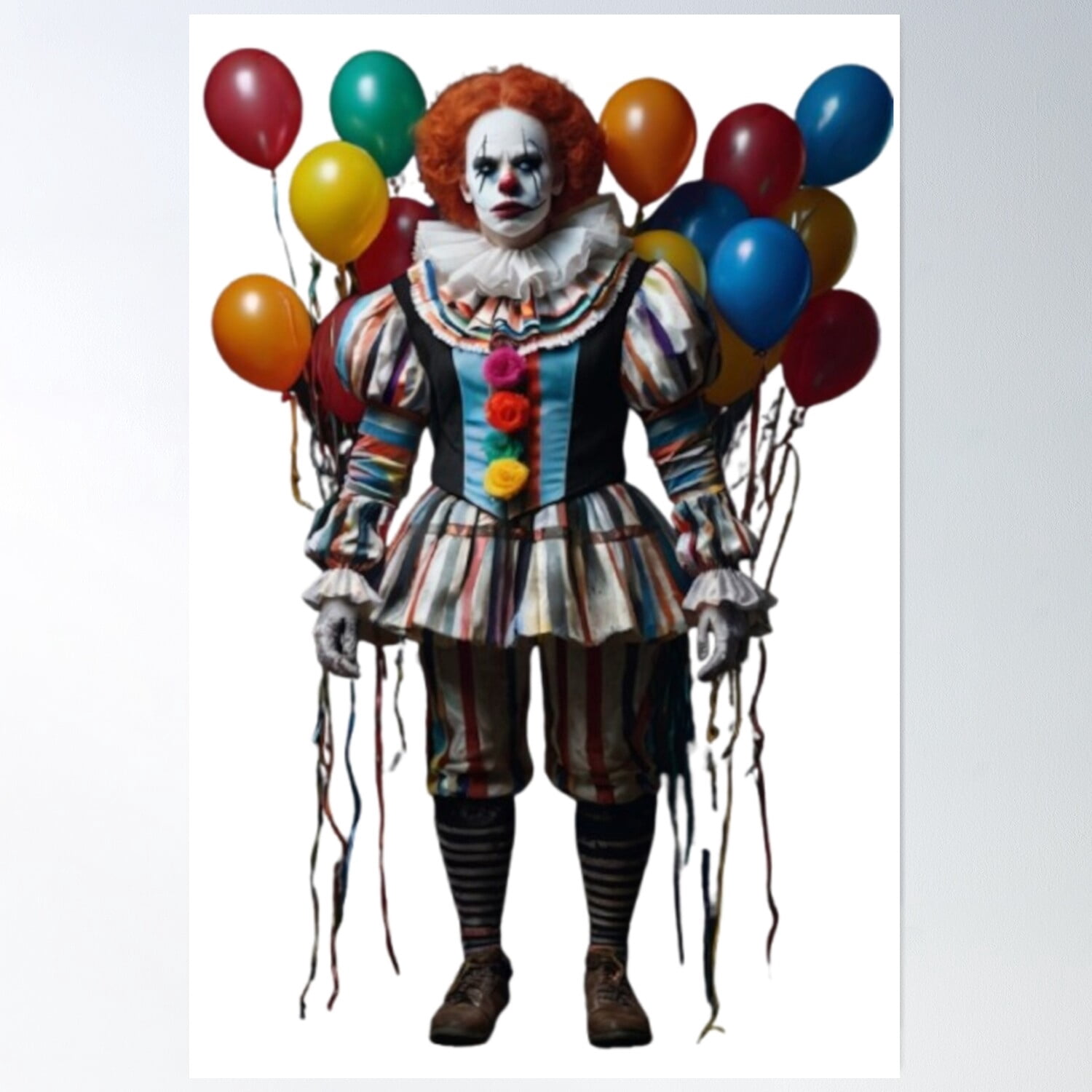 Colorful Sad Clown With Balloons - Haunting Carnival Vibe Poster Wall ...