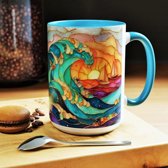 Colorful Sailboat Art Mug Coastal Wind & Wave Coffee Cup - Walmart.com