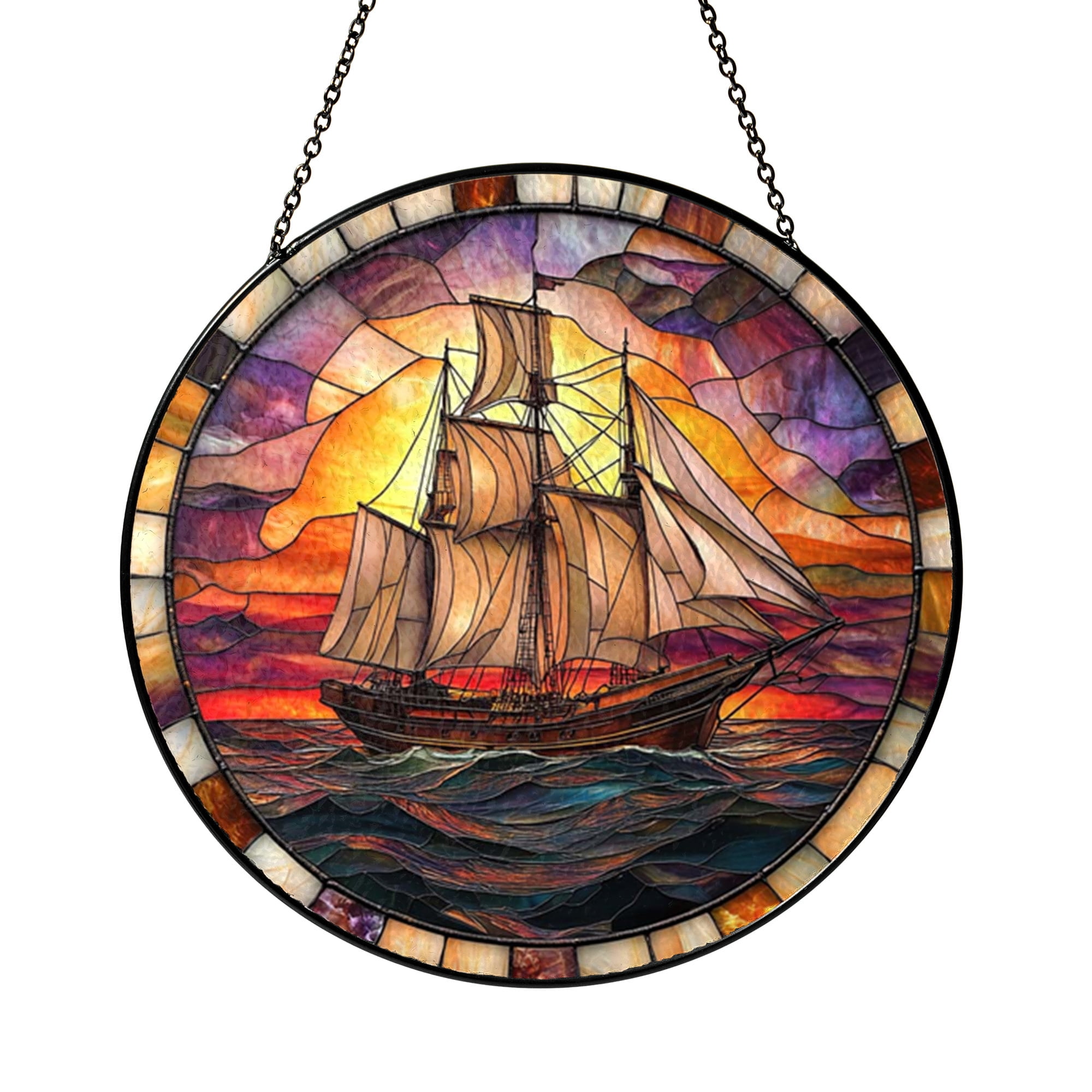 Colorful Sailboat Stained Glass Suncatcher – Ocean Window Hanging for ...