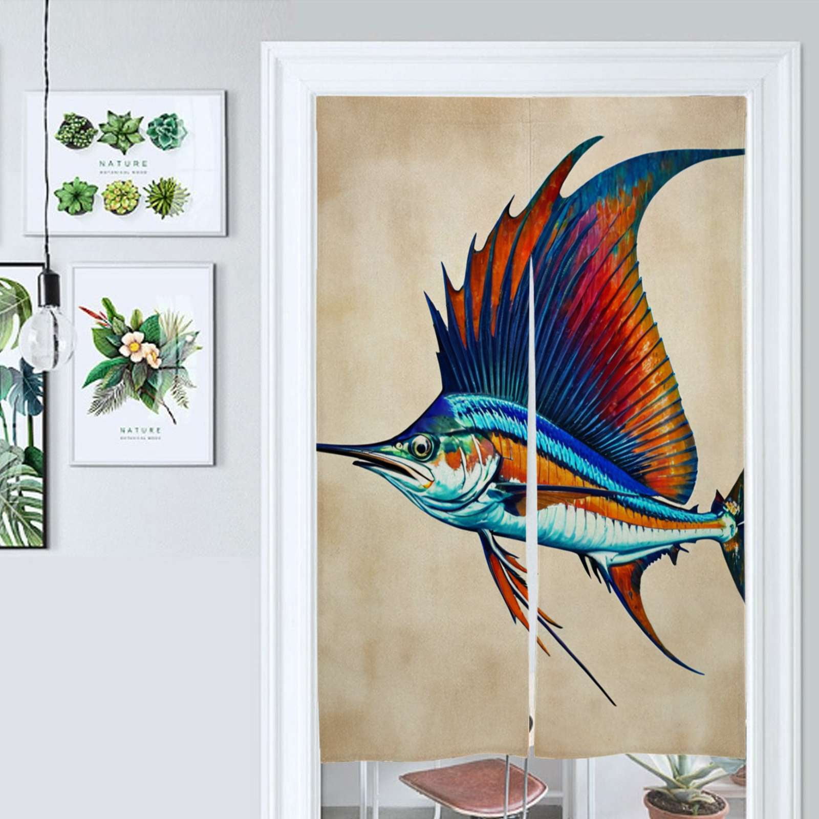 Colorful Sailfish Art Print Door Curtain Nordic Living Room DoorCurtain ...