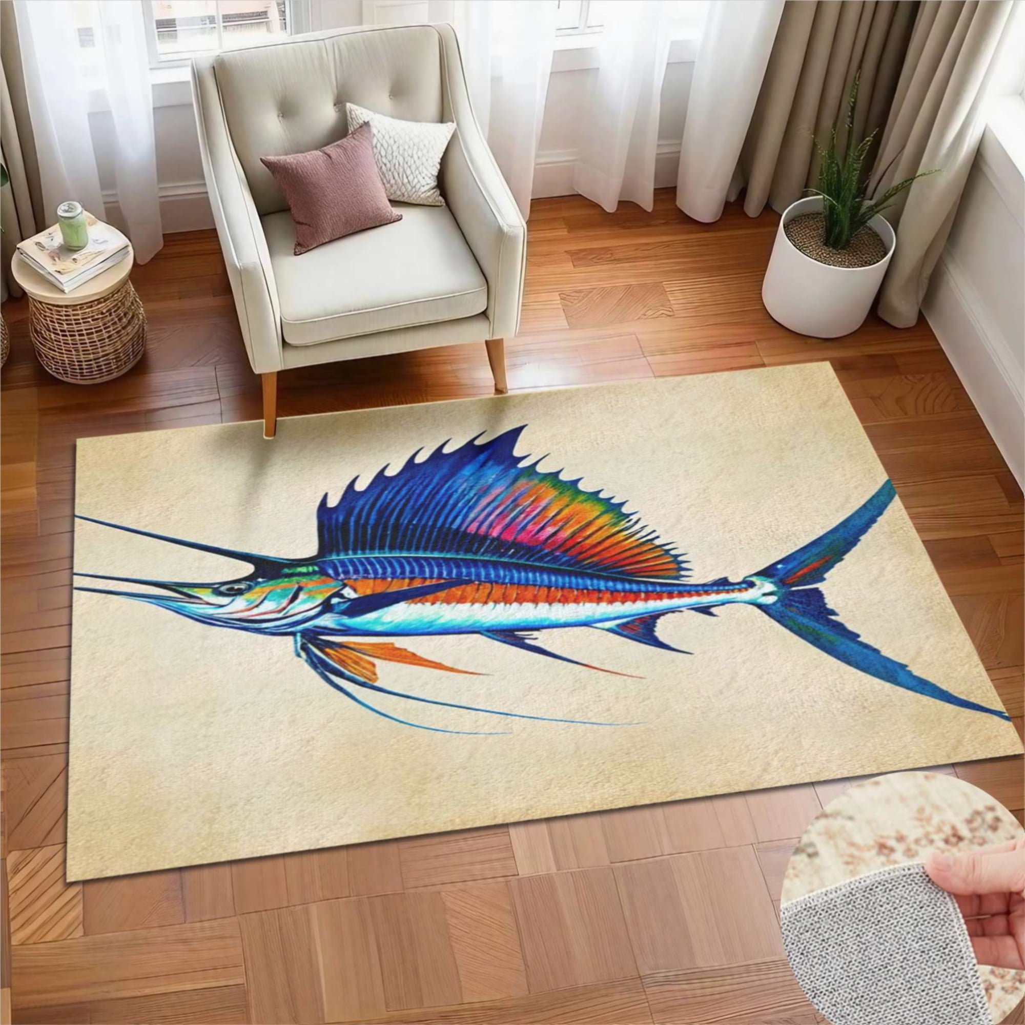 Colorful Sailfish Art Print Soft Large Area Rugs Washable Rug With Non ...