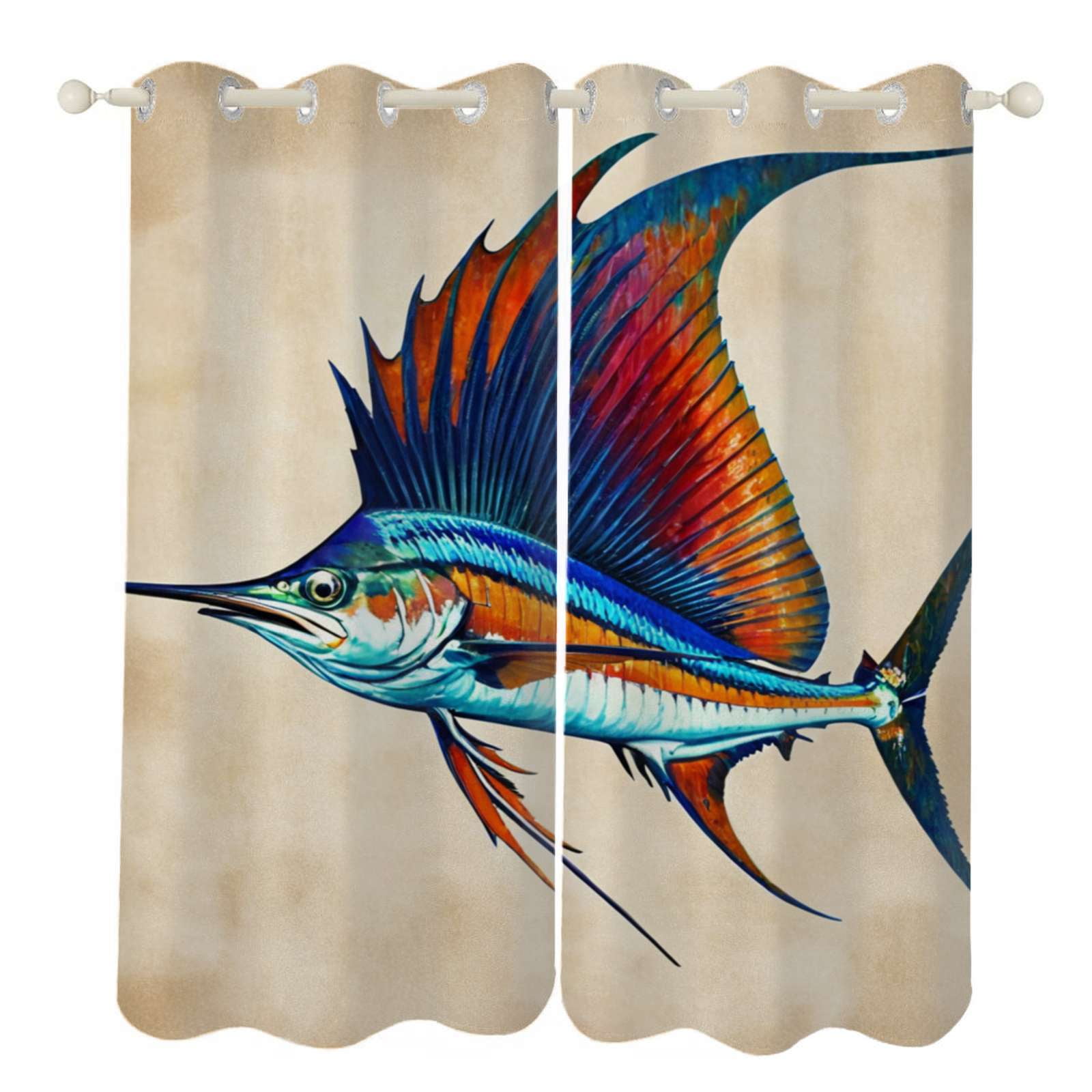 Colorful Sailfish Art Print Sunshade Curtains Home Bedroom Living Room ...