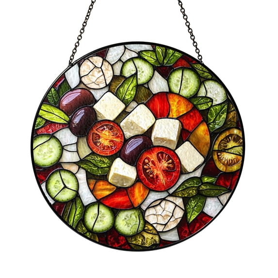 Colorful Salad Stained Glass Suncatcher Window Hanging Decor, Round ...