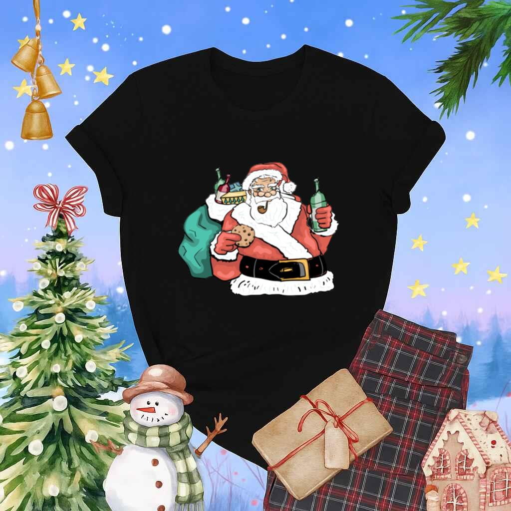 Colorful Santa Claus Themed Festive Christmas Holiday Graphic Tee up to ...