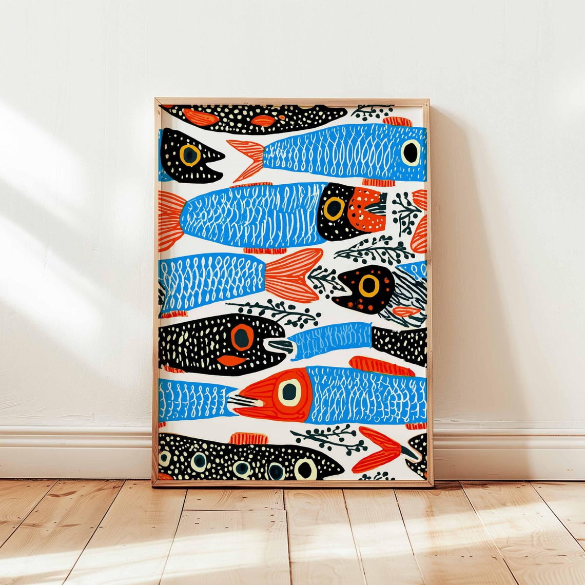 Colorful Sardine Fish Mediterranean Coastal Kitchen Folk Art Decor ...