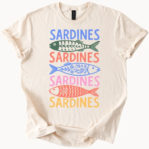 Colorful Sardines Graphic T Shirt Fun Fish Ocean Art Cute Sea Life Tee ...