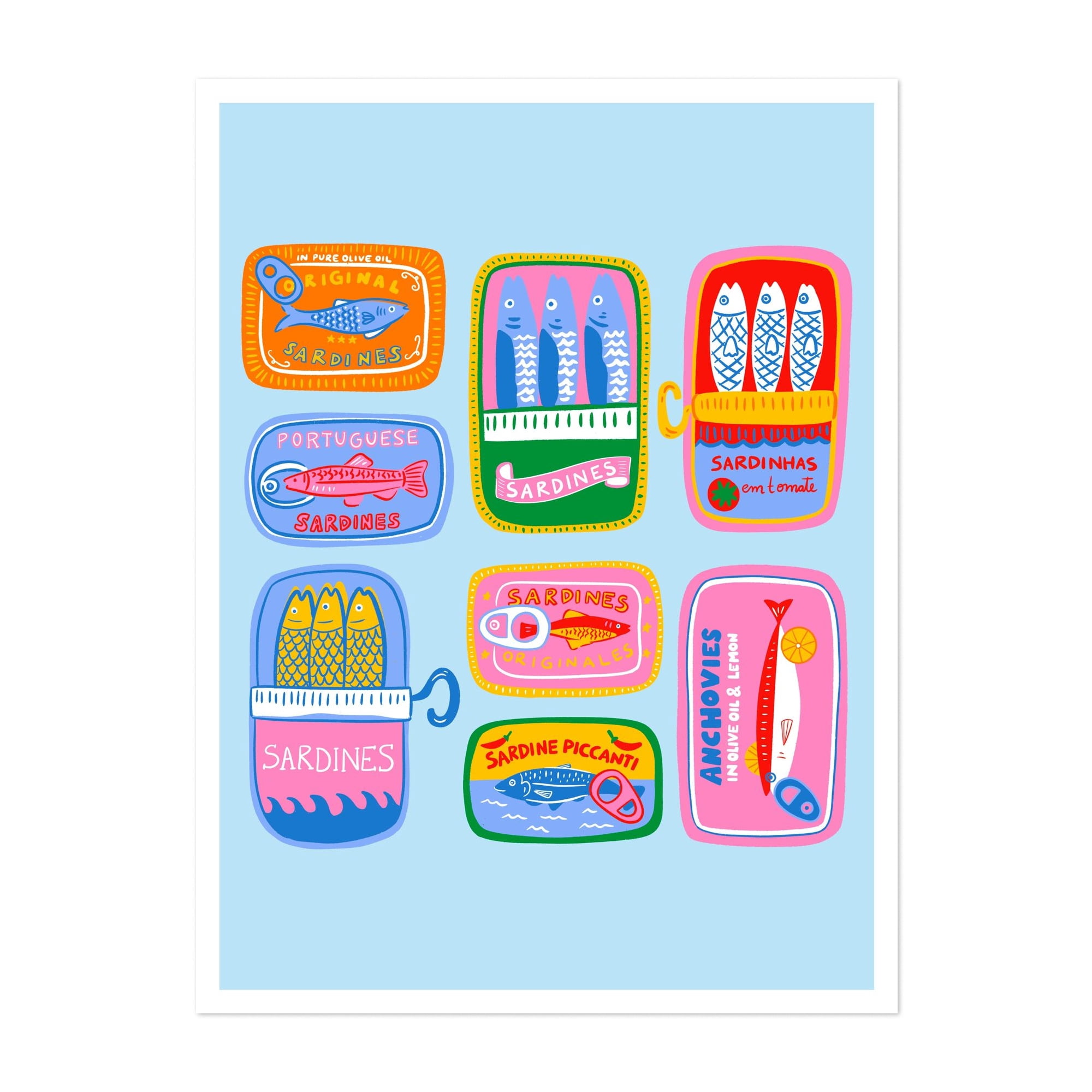 Colorful Sardines Tins - Illustration Pop Art Kitchen Decor Retro ...