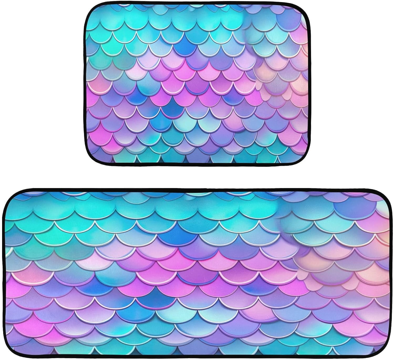 Colorful Scales Anti Fatigue Mats for Kitchen Floor,Set of 2 Non Skid ...