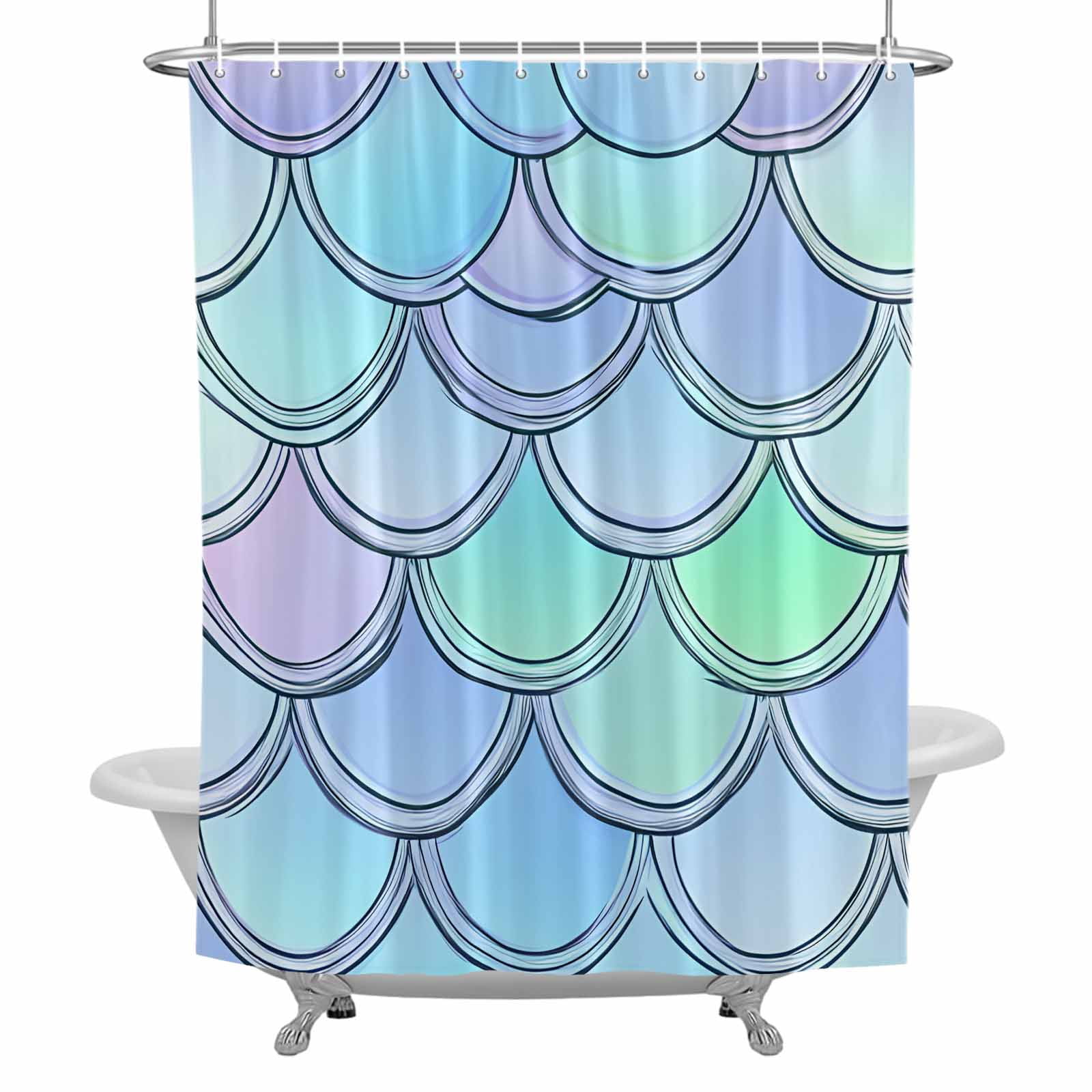 Colorful Scales Bathroom Shower Curtain, Blue Green Teal Fish Scales ...