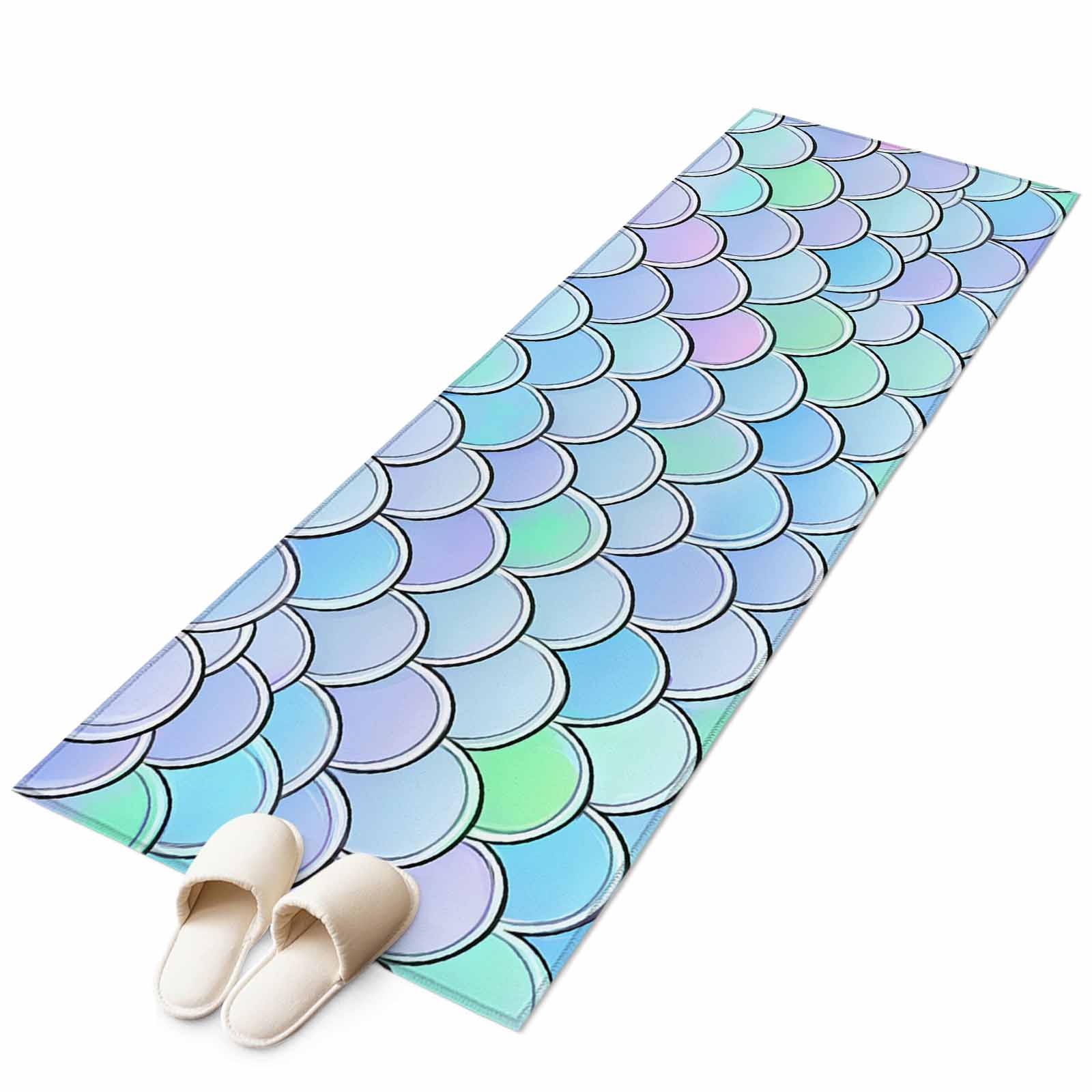 Colorful Scales Rectangle Area Rug 2x6 ft Blue Teal Green Fish Scales ...
