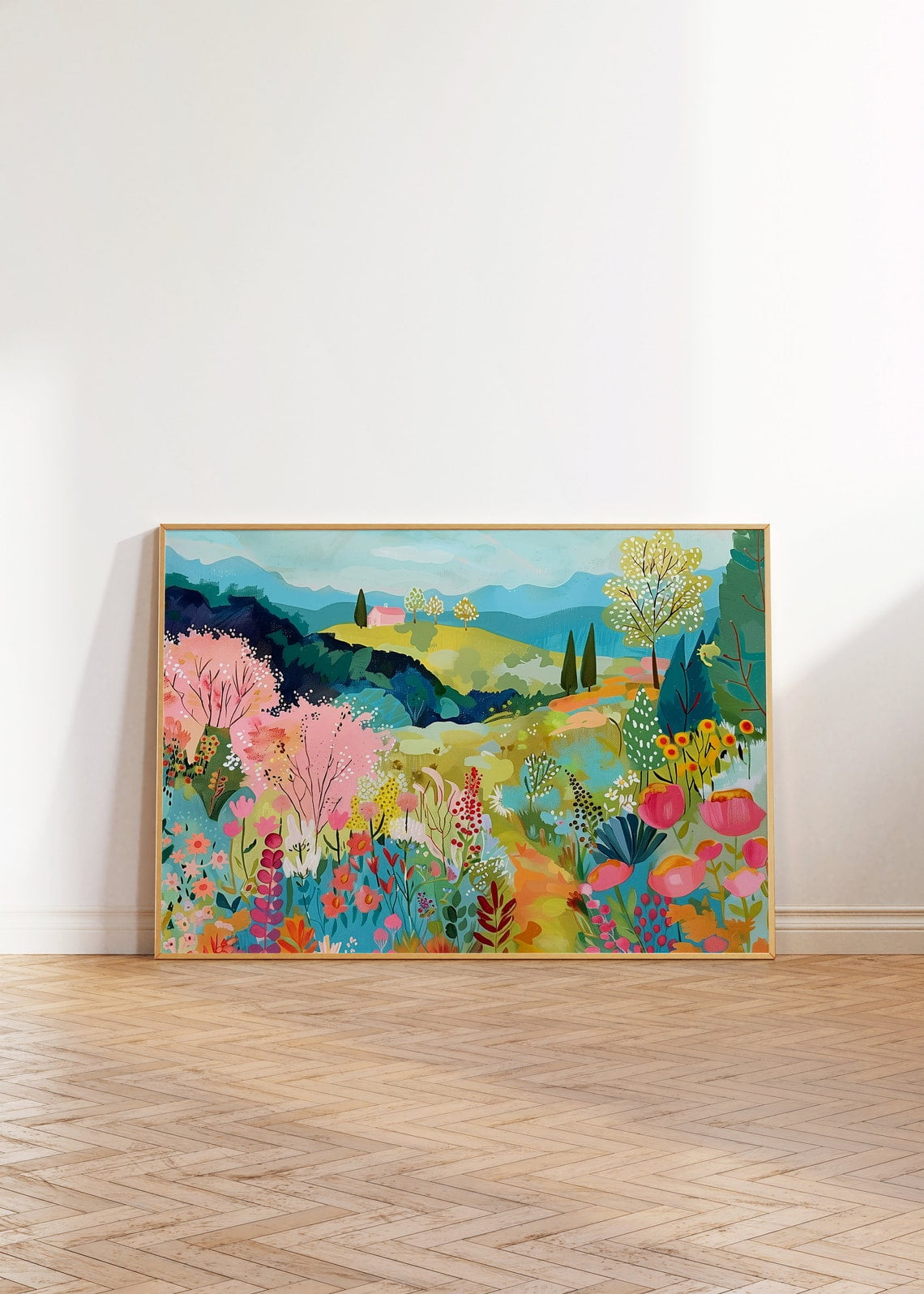 Colorful Scenery Wall Art, Flower Landscape Decor, Bright Summer ...