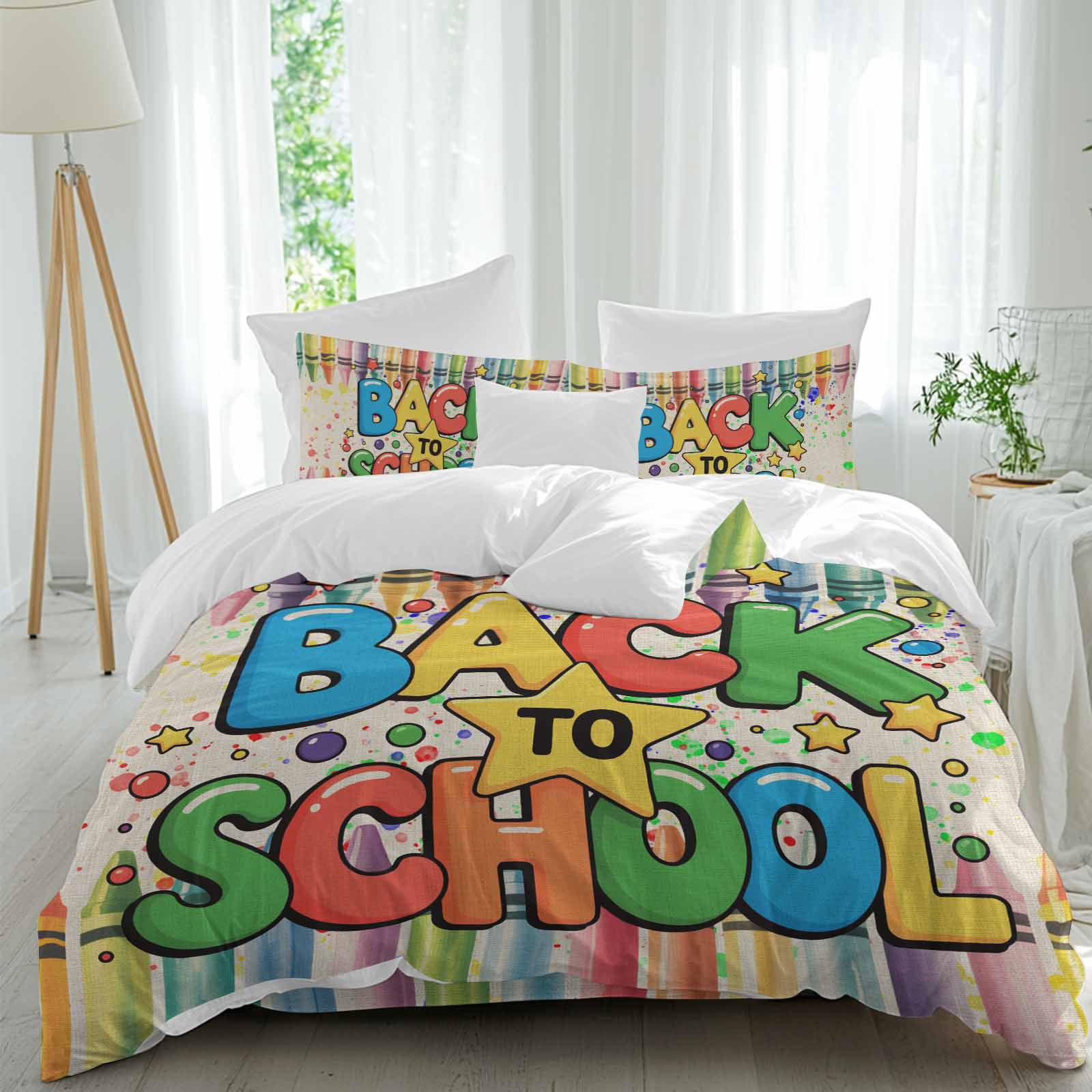 Colorful School Season Duvet Cover Set Full Size, Watercolor Back To ...